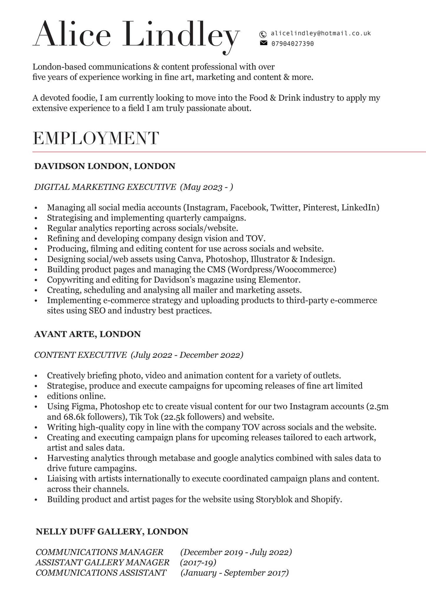 Alice Lindley - CV 2023 by alicelindley - Issuu