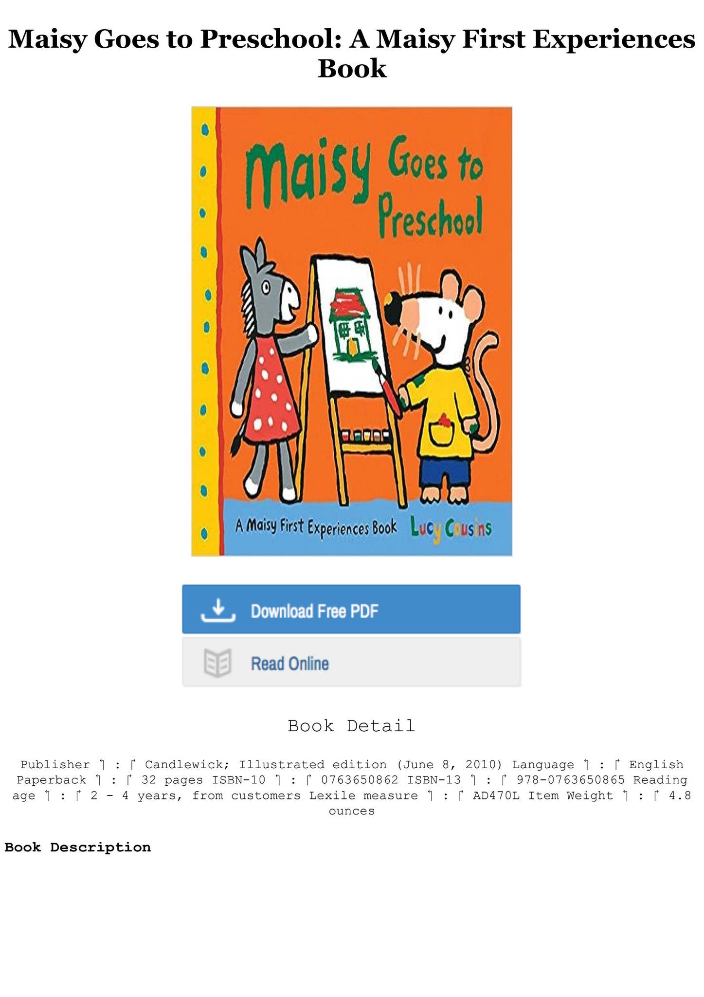 [P.D.F Download] Maisy Goes to Preschool: A Maisy First Experiences ...