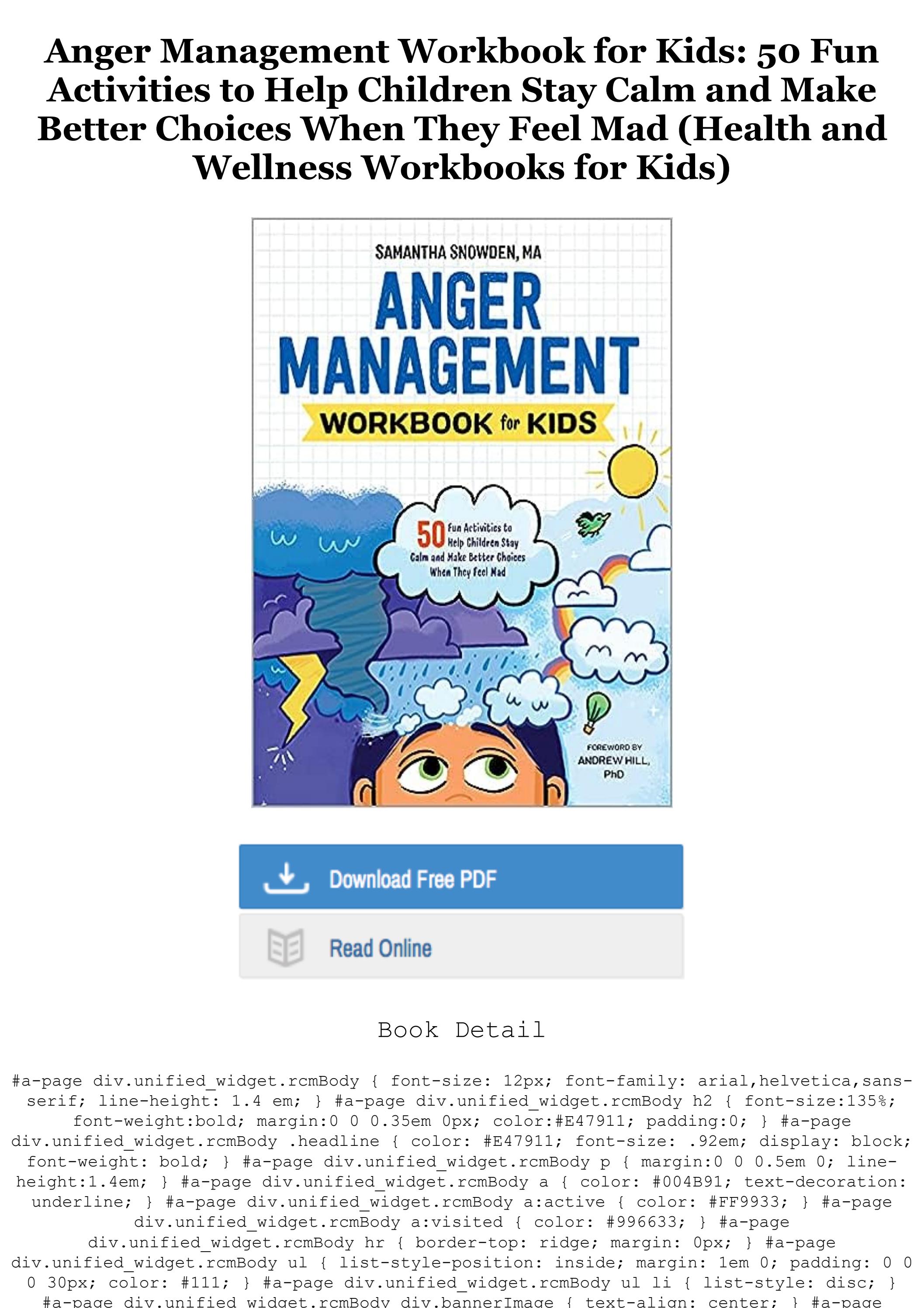 Anger Management Workbook For Kids Free Pdf Newest Collection | www ...