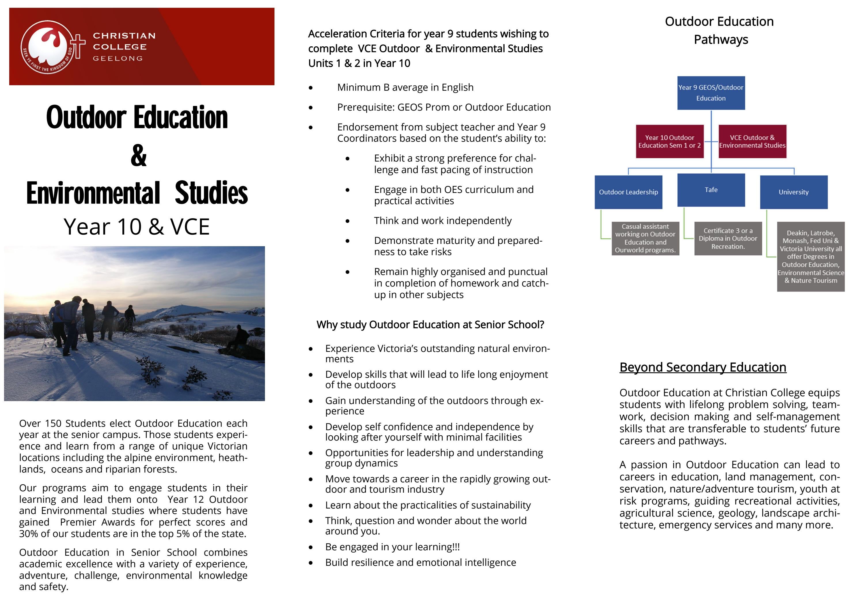 Outdoor and Environmental Studies- Year 10 to Units 3&4 by Christian ...