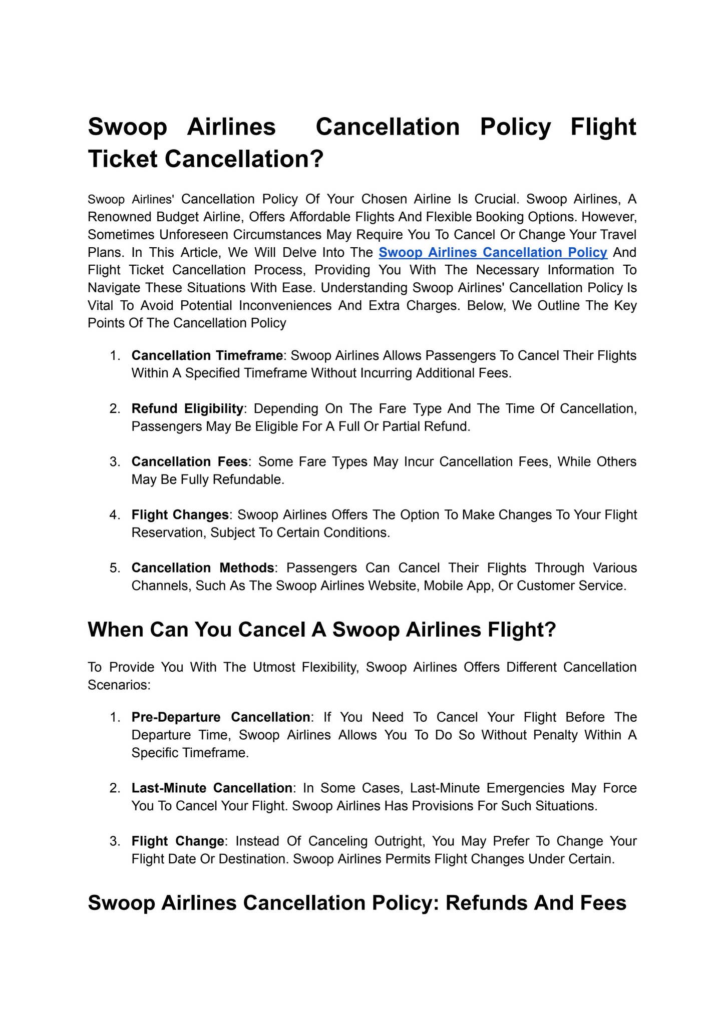 Swoop Airlines Cancellation Policy Flight Ticket Cancellation? by James ...