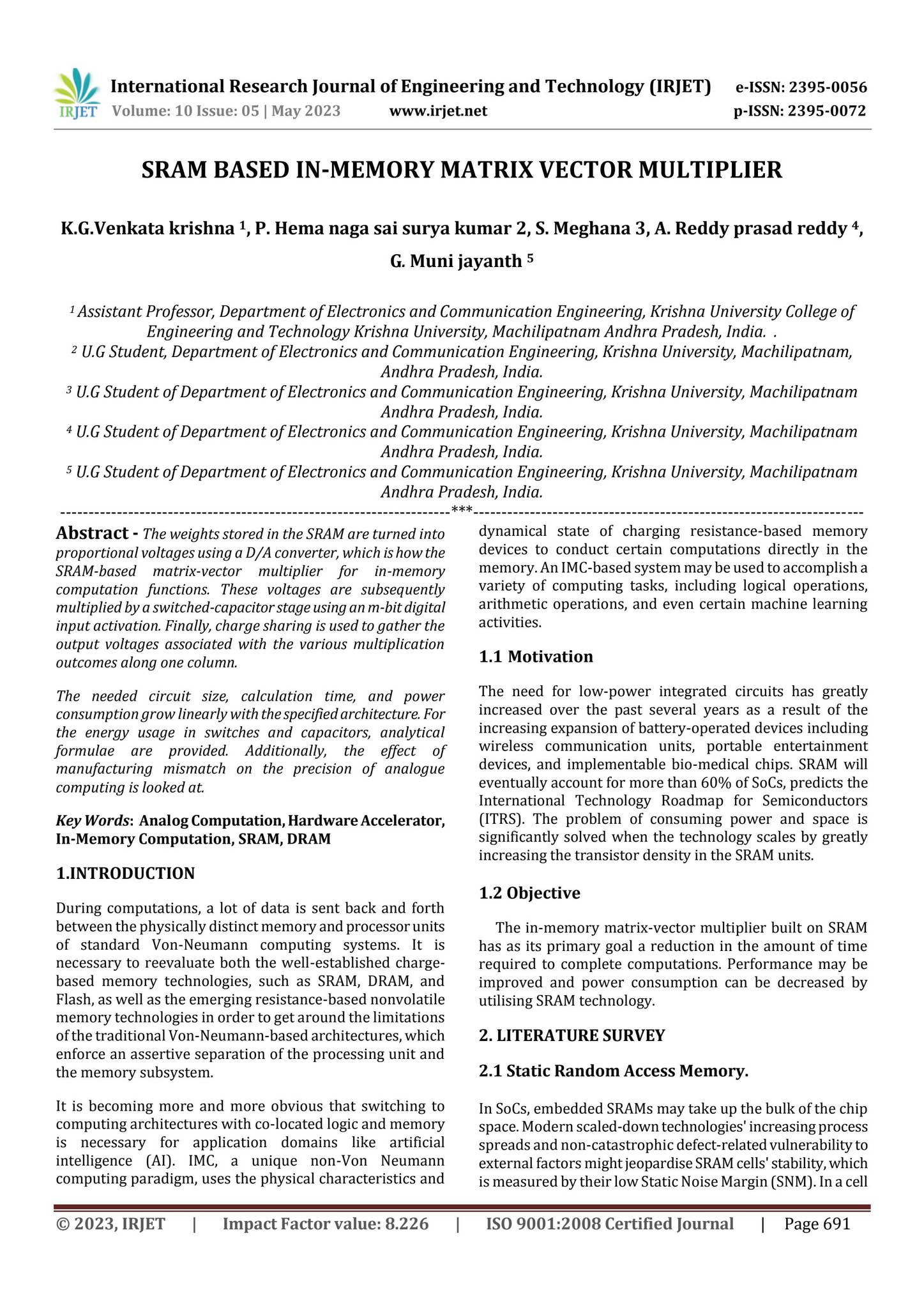 SRAM BASED IN-MEMORY MATRIX VECTOR MULTIPLIER by IRJET Journal - Issuu