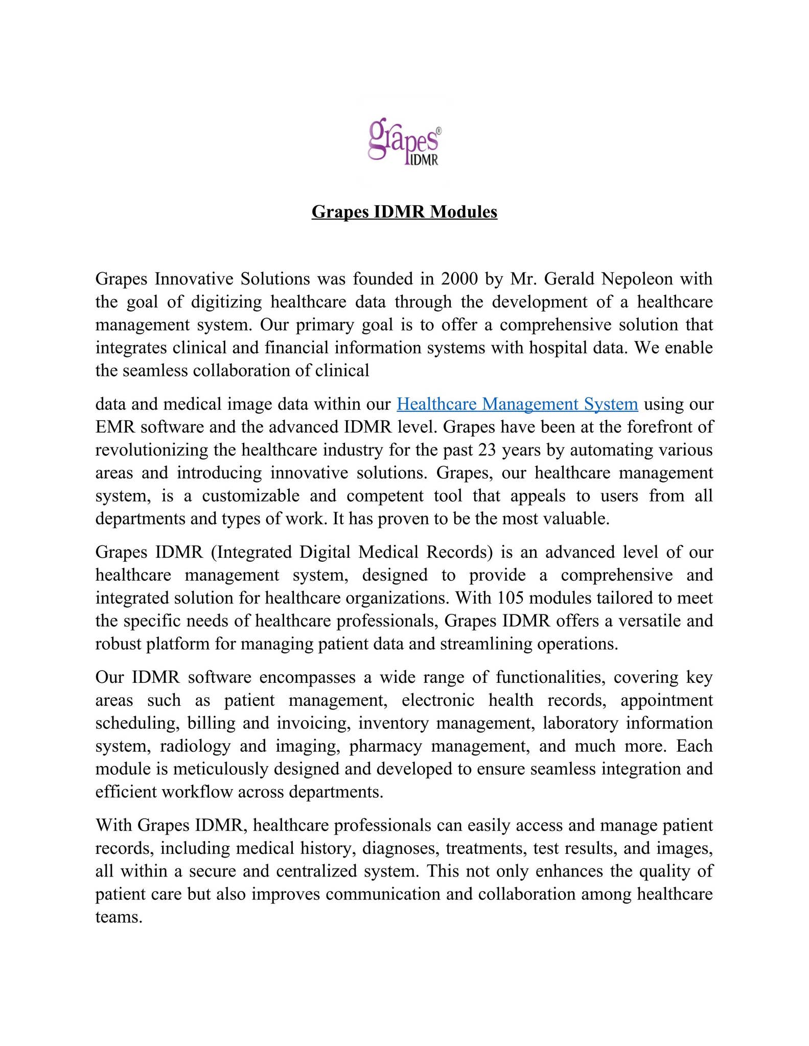 Grapes IDMR Modules | Grapes HMS by Grapes Innovative Solutions - Issuu