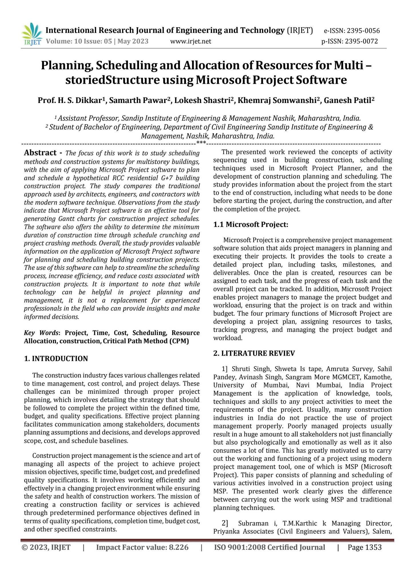 Planning Scheduling And Allocation Of Resources For Multi Storiedstructure Using Microsoft