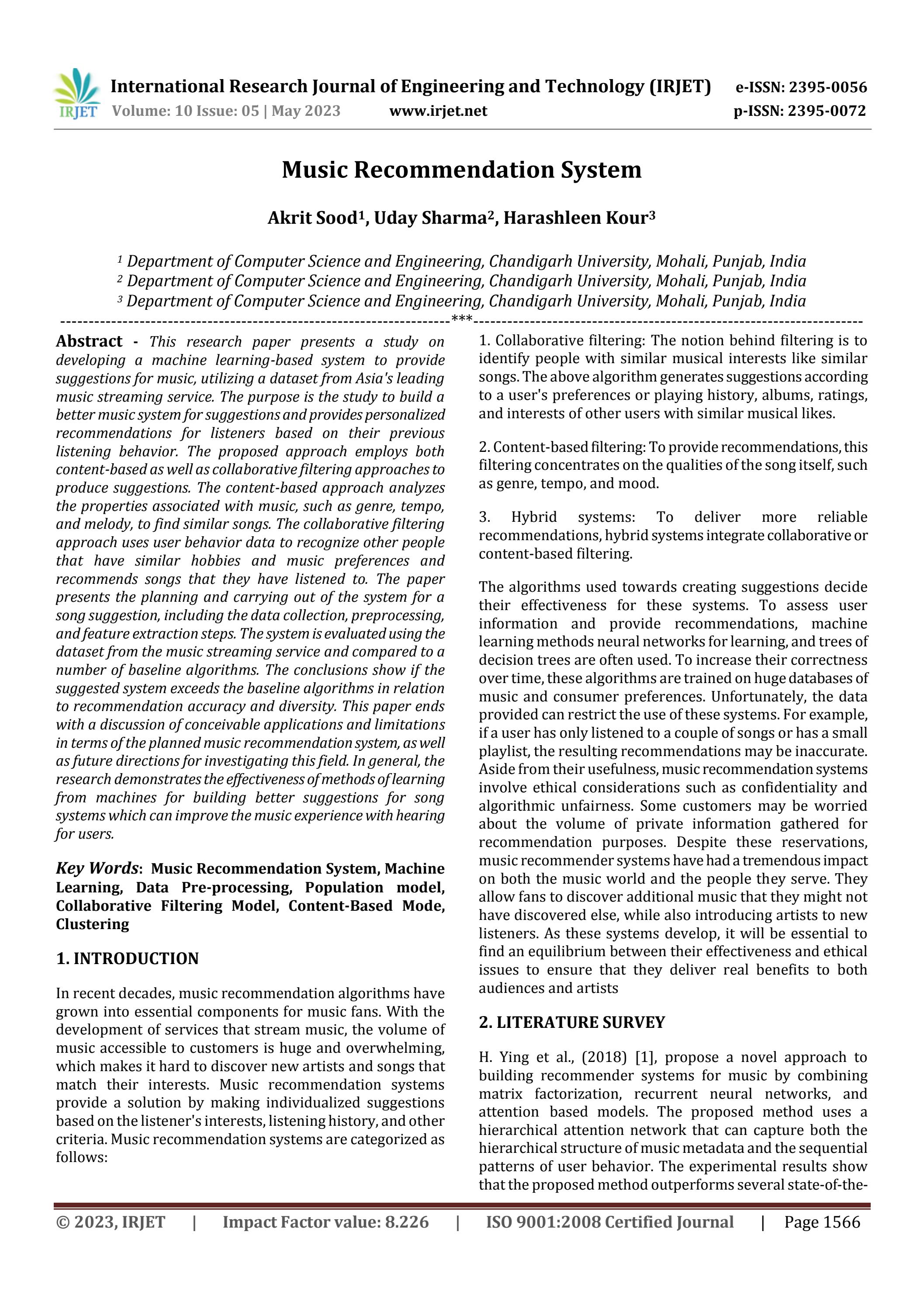 Music Recommendation System by IRJET Journal - Issuu