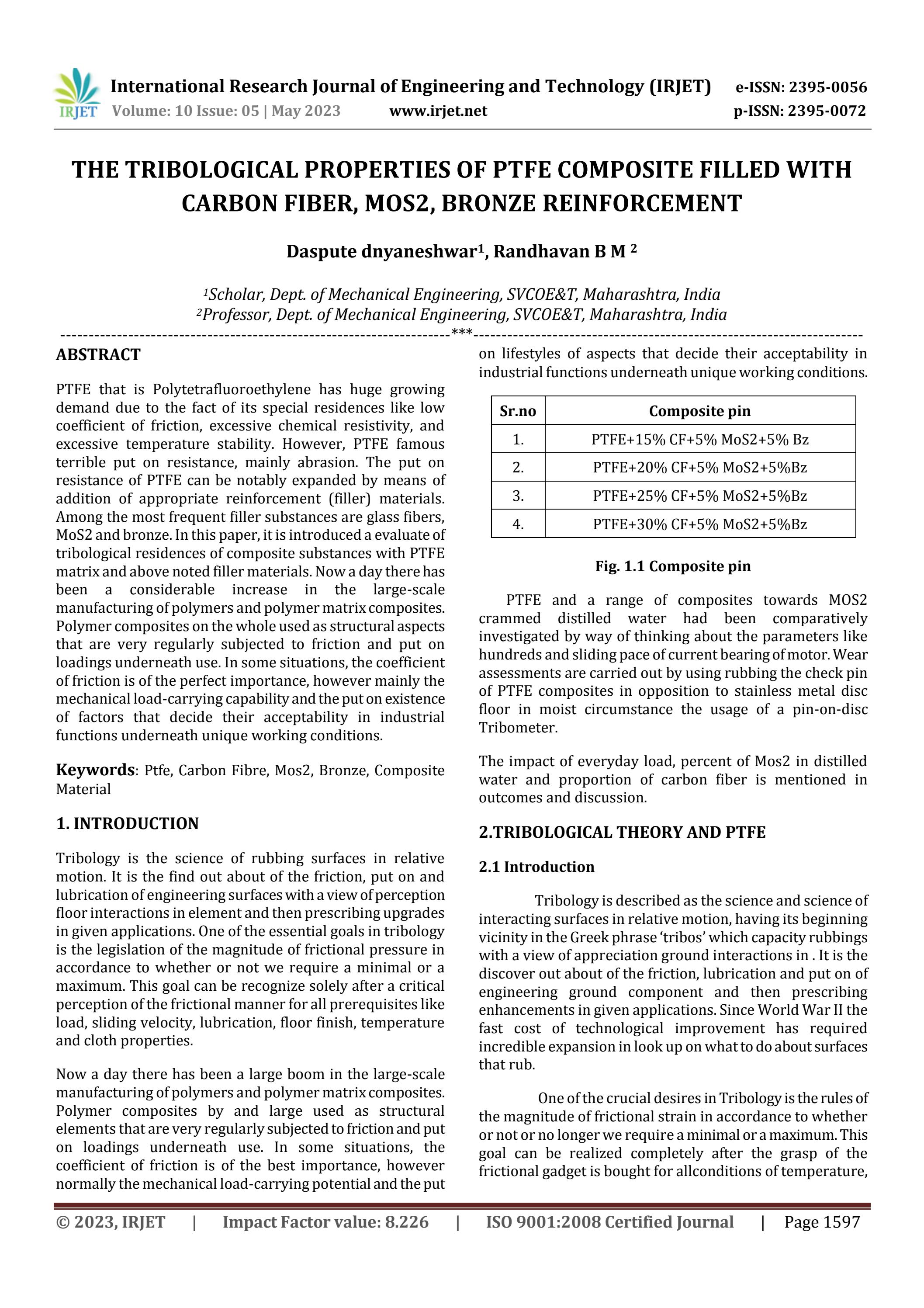 THE TRIBOLOGICAL PROPERTIES OF PTFE COMPOSITE FILLED WITH CARBON FIBER ...