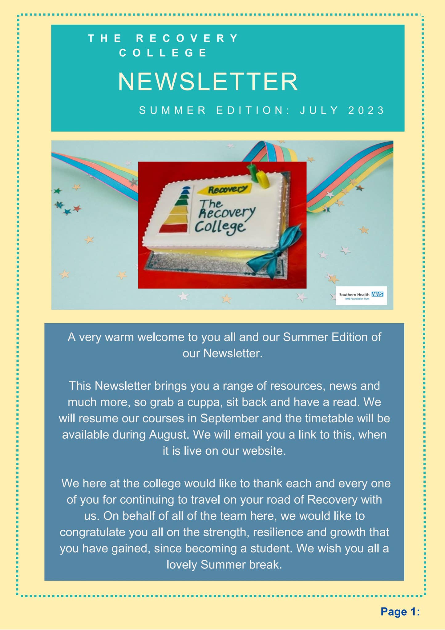 Recovery College Newsletter - Summer 2023 Edition by Southern Health ...