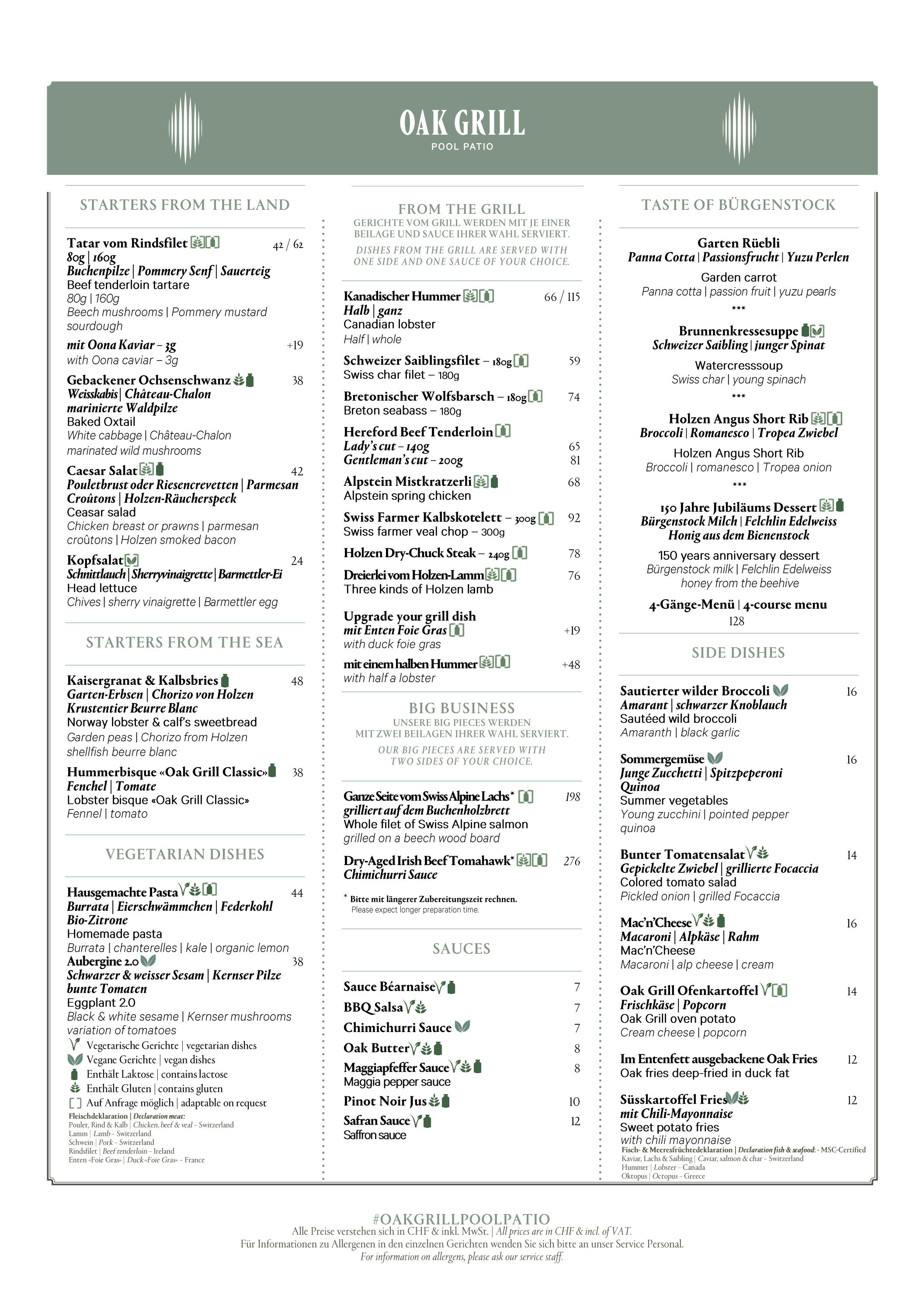 OAK Grill Menu | DE & EN by The Bürgenstock Selection - Issuu
