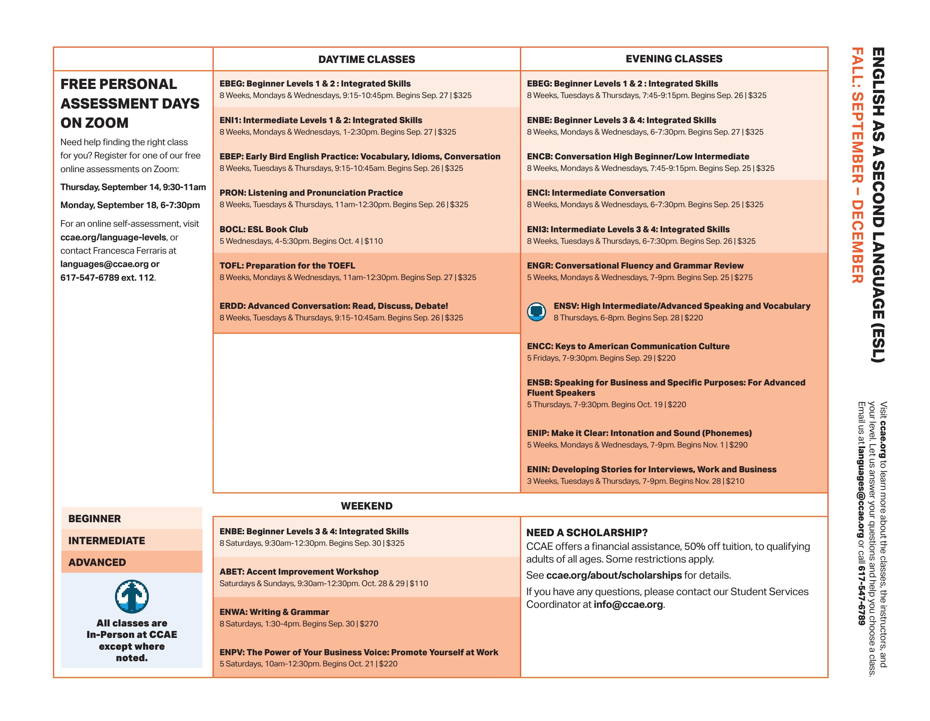 FA23 ESL Schedule by Cambridge Center for Adult Education - Issuu