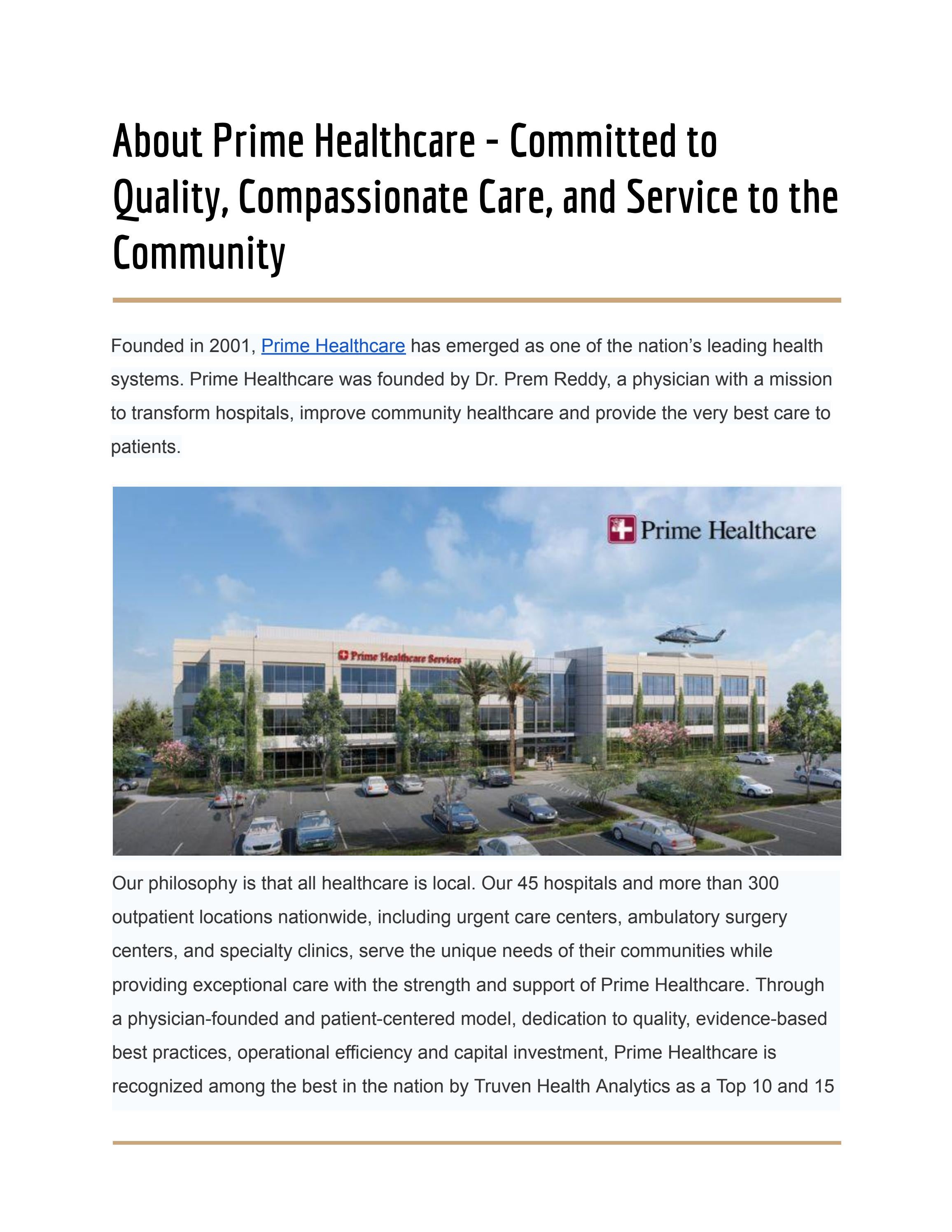About Prime Healthcare - Committed to Quality, Compassionate Care, and ...