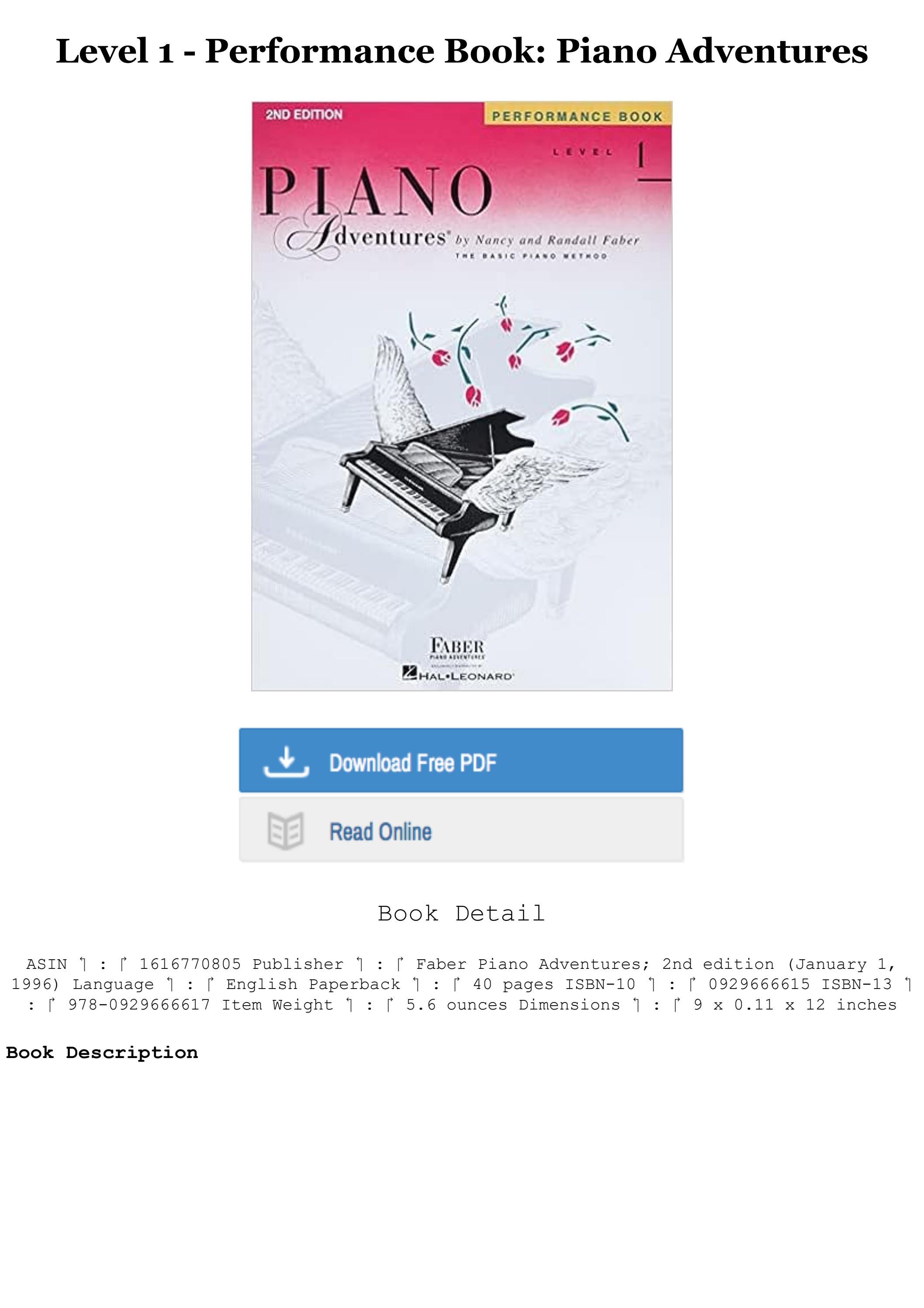 ~>Free Download Level 1 - Performance Book: Piano Adventures Pre Order ...