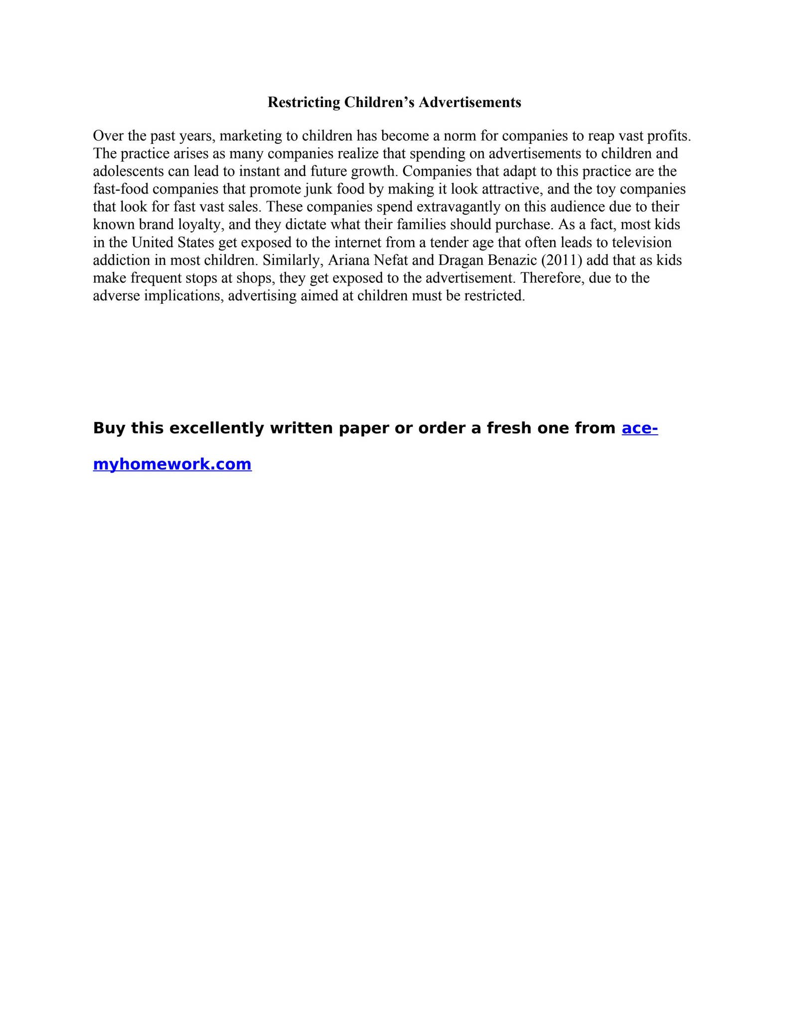 Restricting Children’s Advertisements by acemyhomework - Issuu