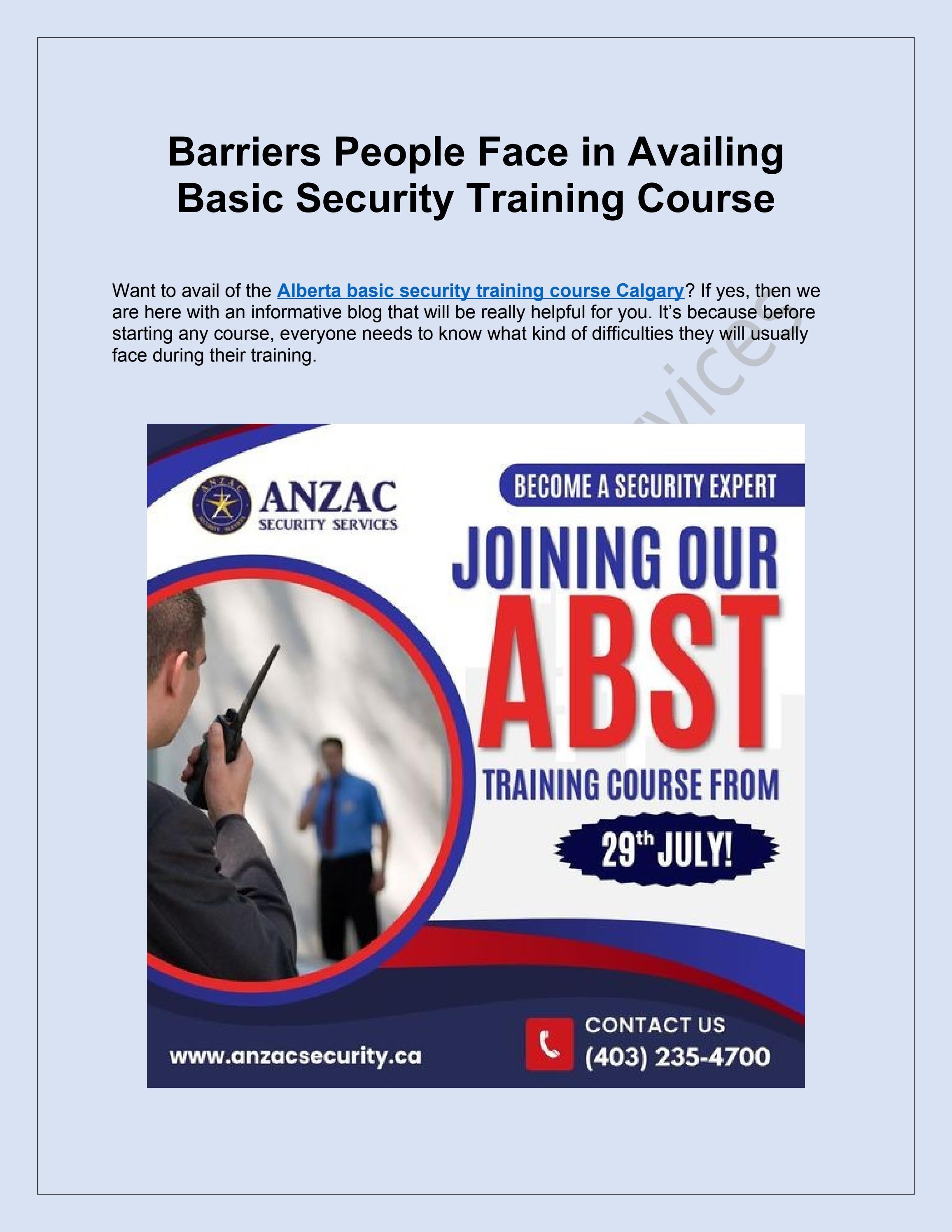 Barriers People Face in Availing Basic Security Training Course by ...