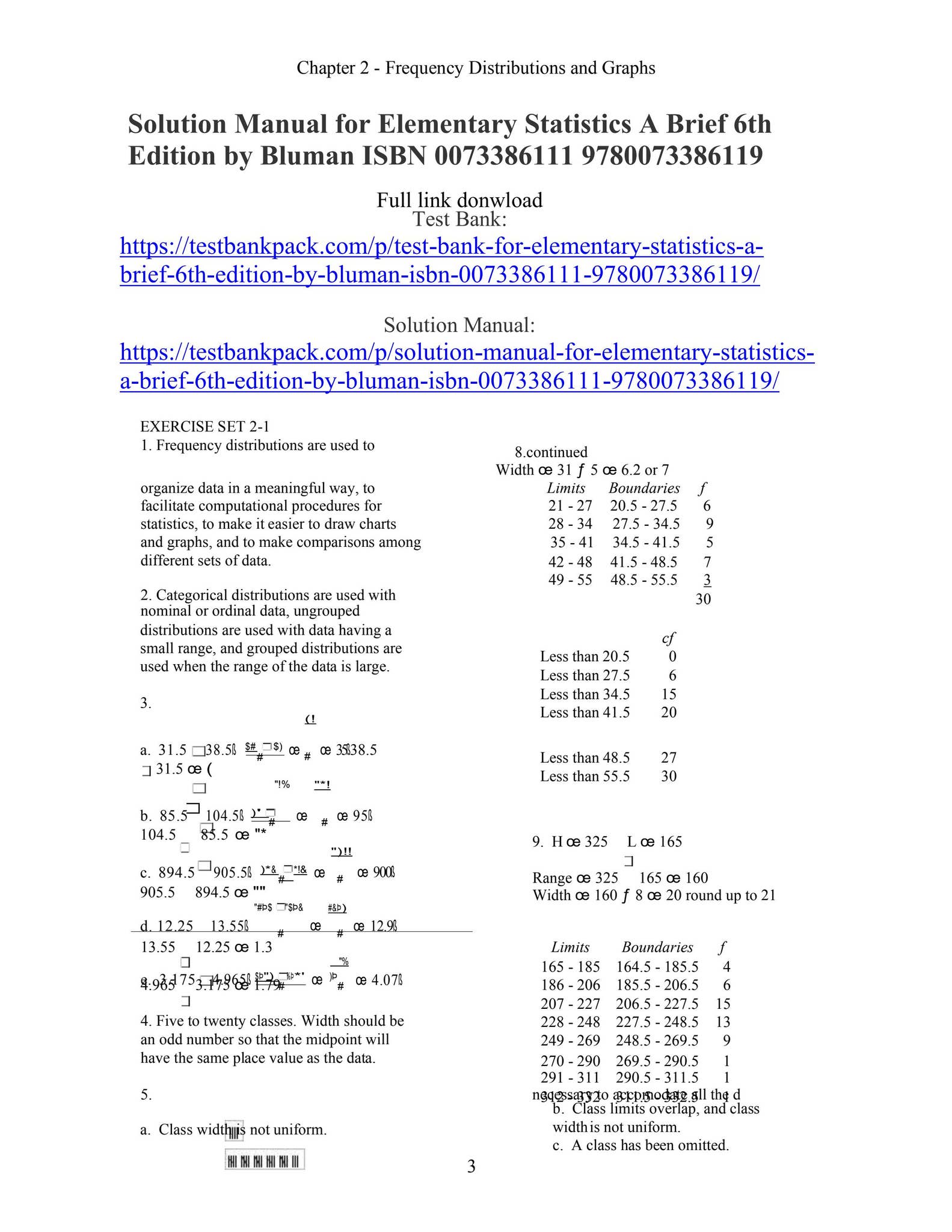 Solution manual for elementary statistics a brief 6th edition by bluman ...