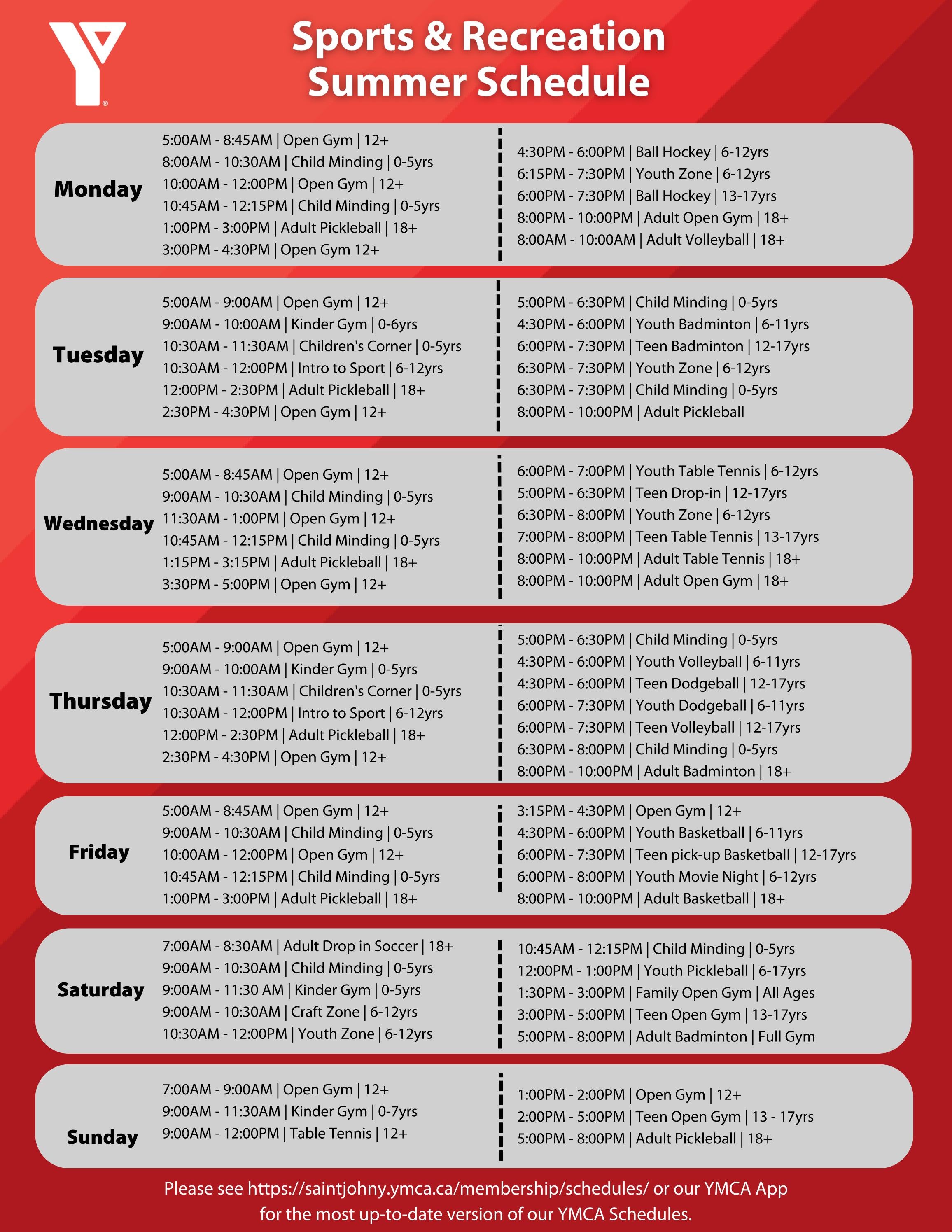 Sports & Rec Schedule (Summer) by YMCASJ - Issuu