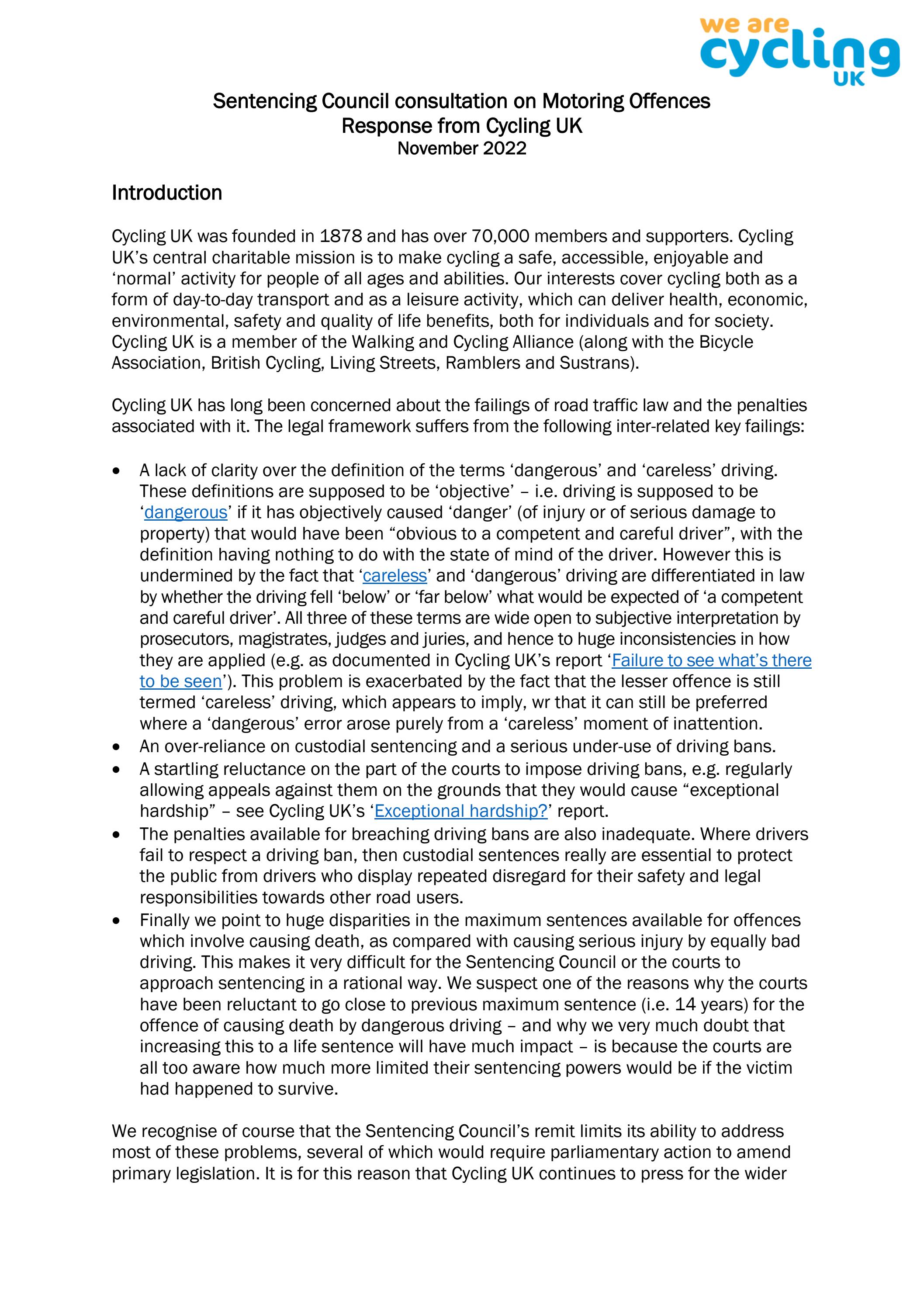 Sentencing Council consultation on Motoring Offences by Cycling UK - Issuu