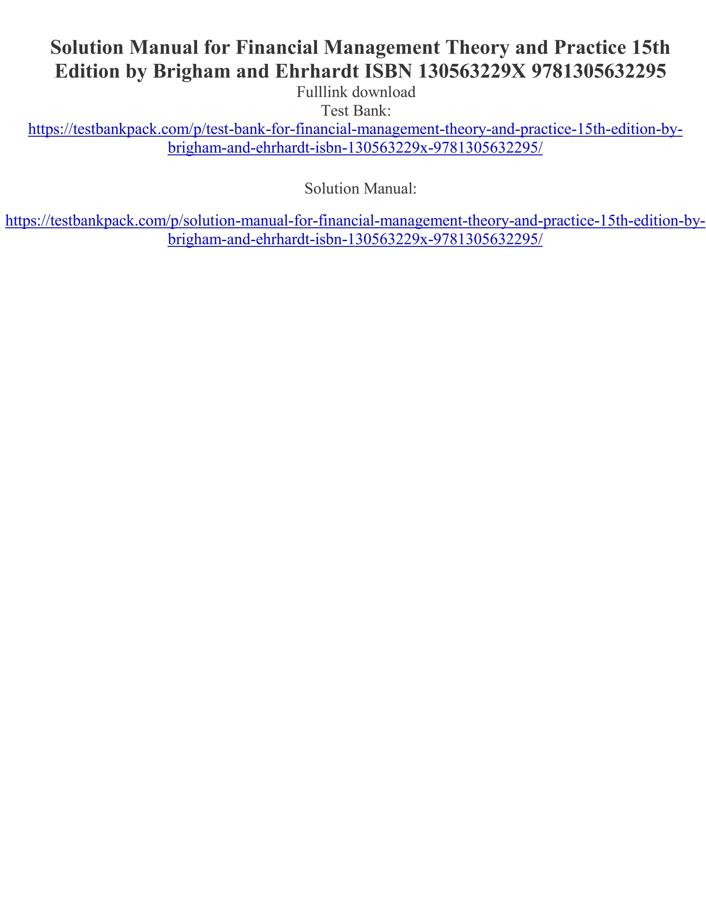 Solution manual for financial management theory and practice 15th ...