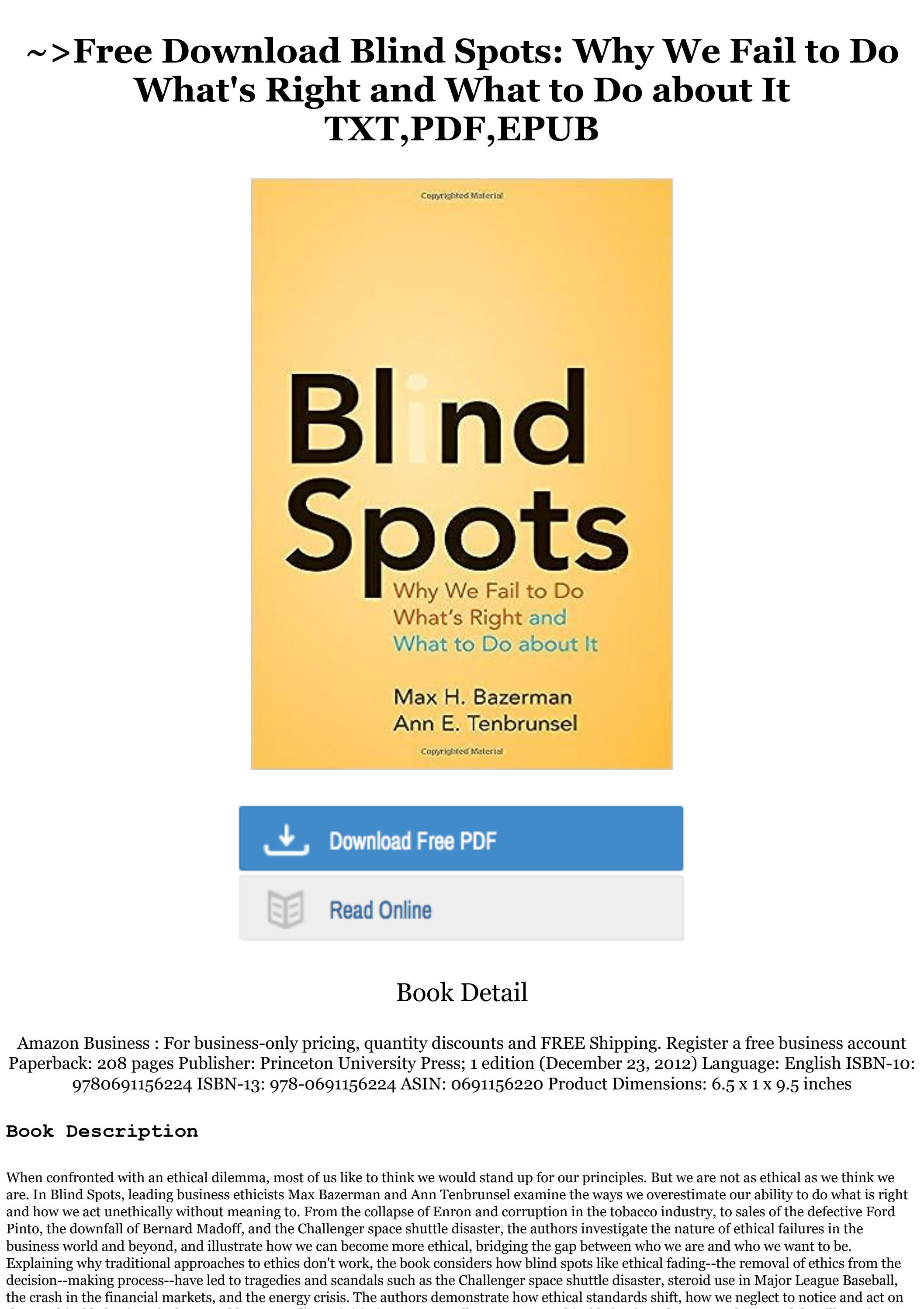 Download !PDF Blind Spots: Why We Fail to Do What's Right and What to Do about It Full AudioBook ...