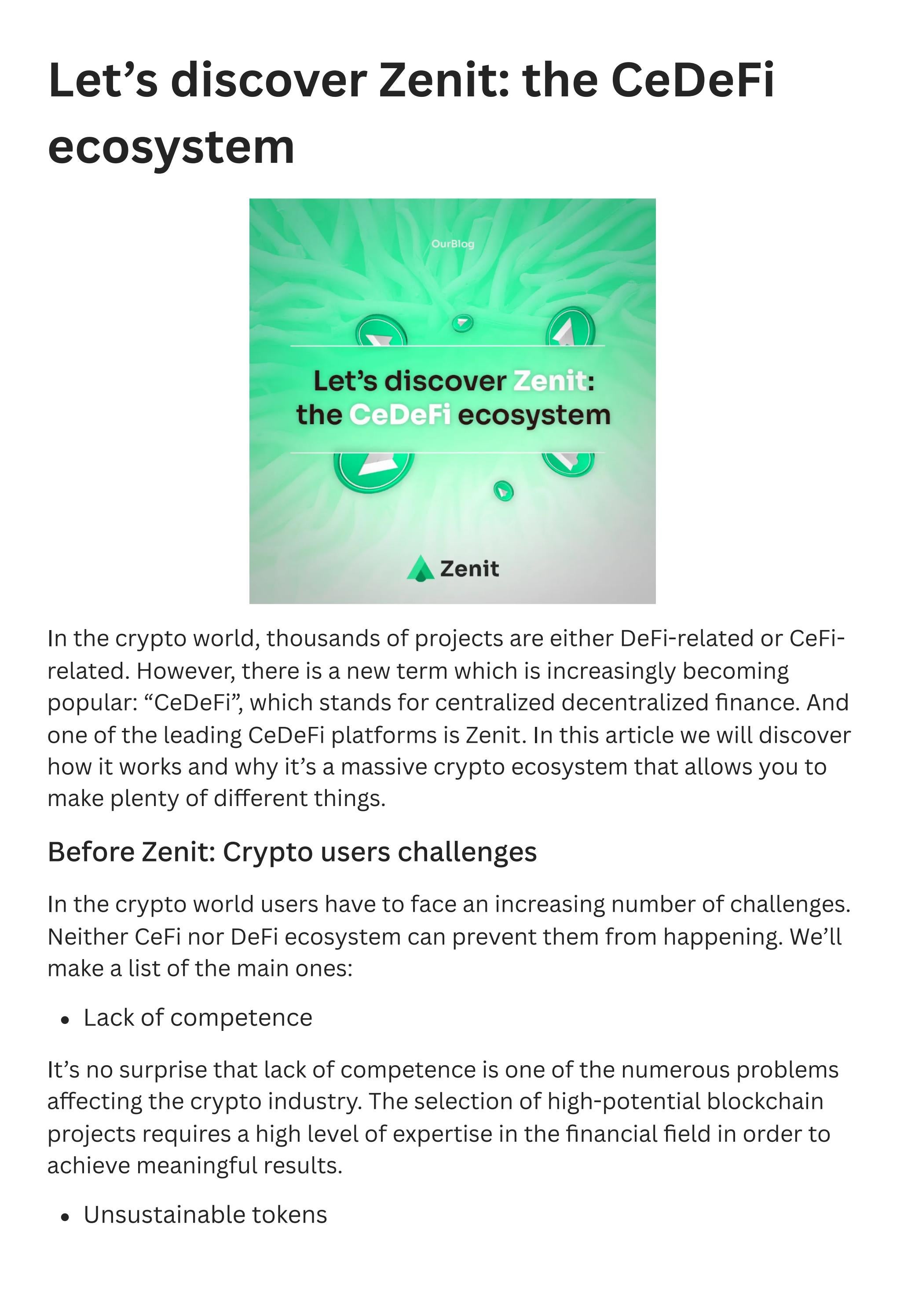 Let’s Discover Zenit: The CeDeFi Ecosystem by zenitworld - Issuu