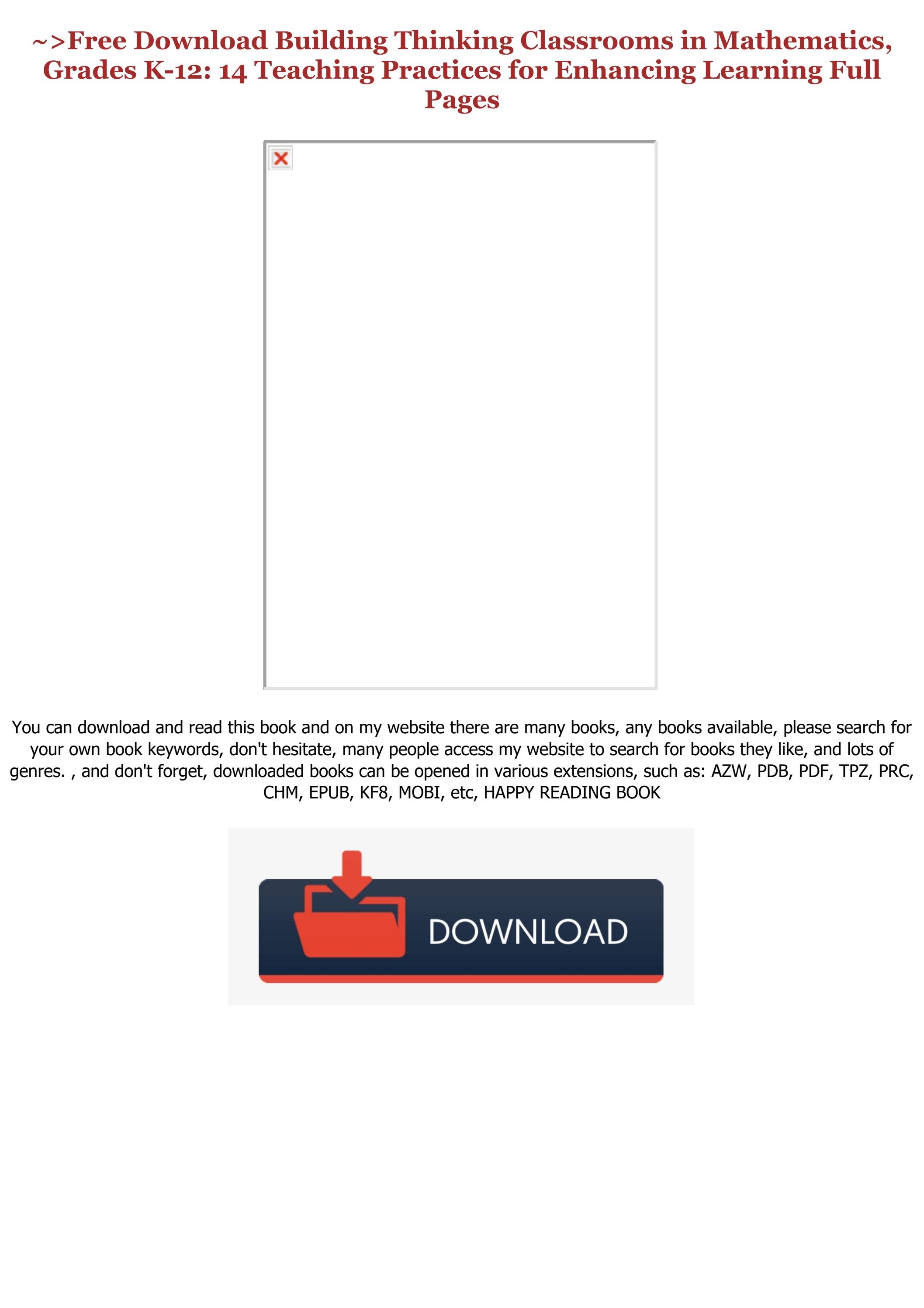 Download eBook Building Thinking Classrooms in Mathematics, Grades K-12 ...