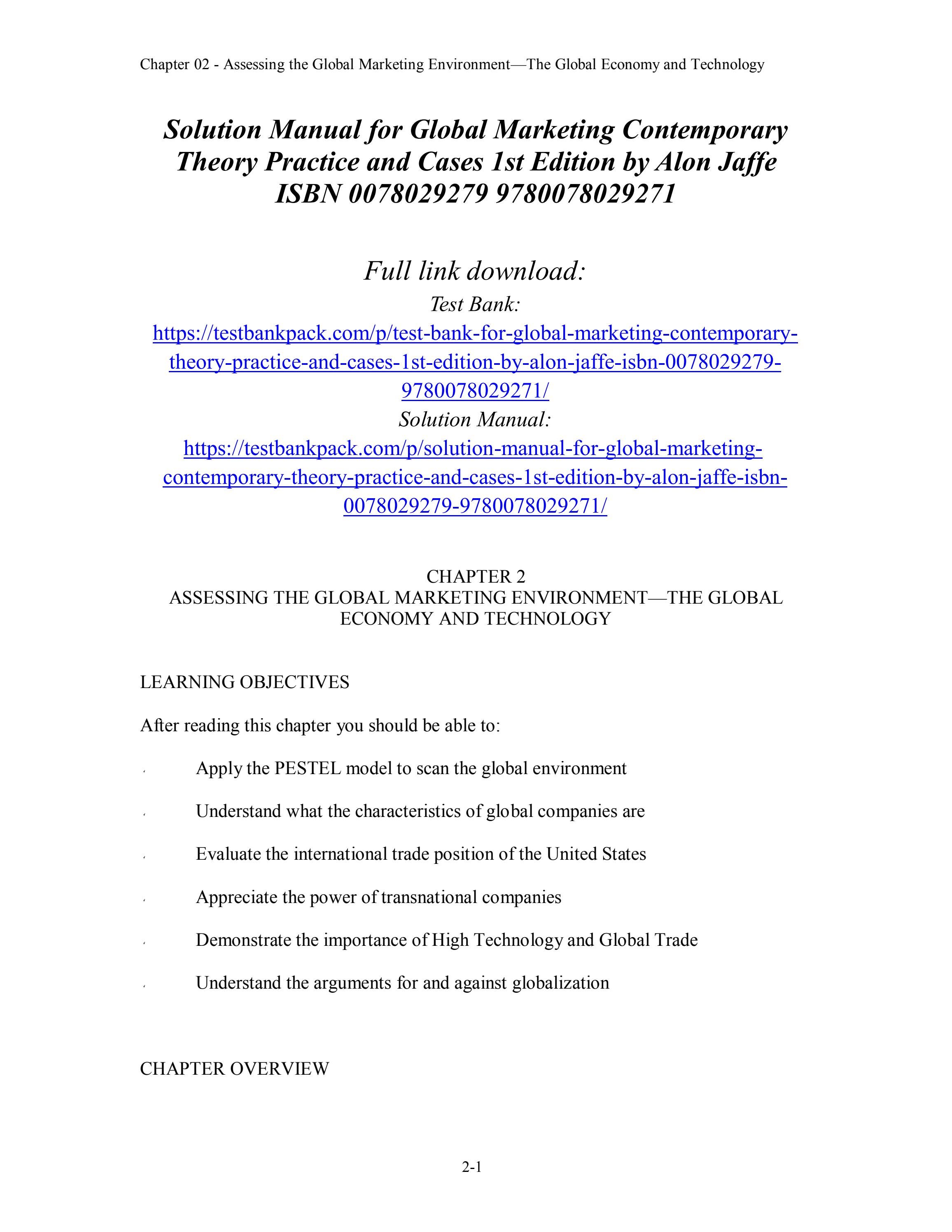 Solution manual for global marketing contemporary theory practice and ...