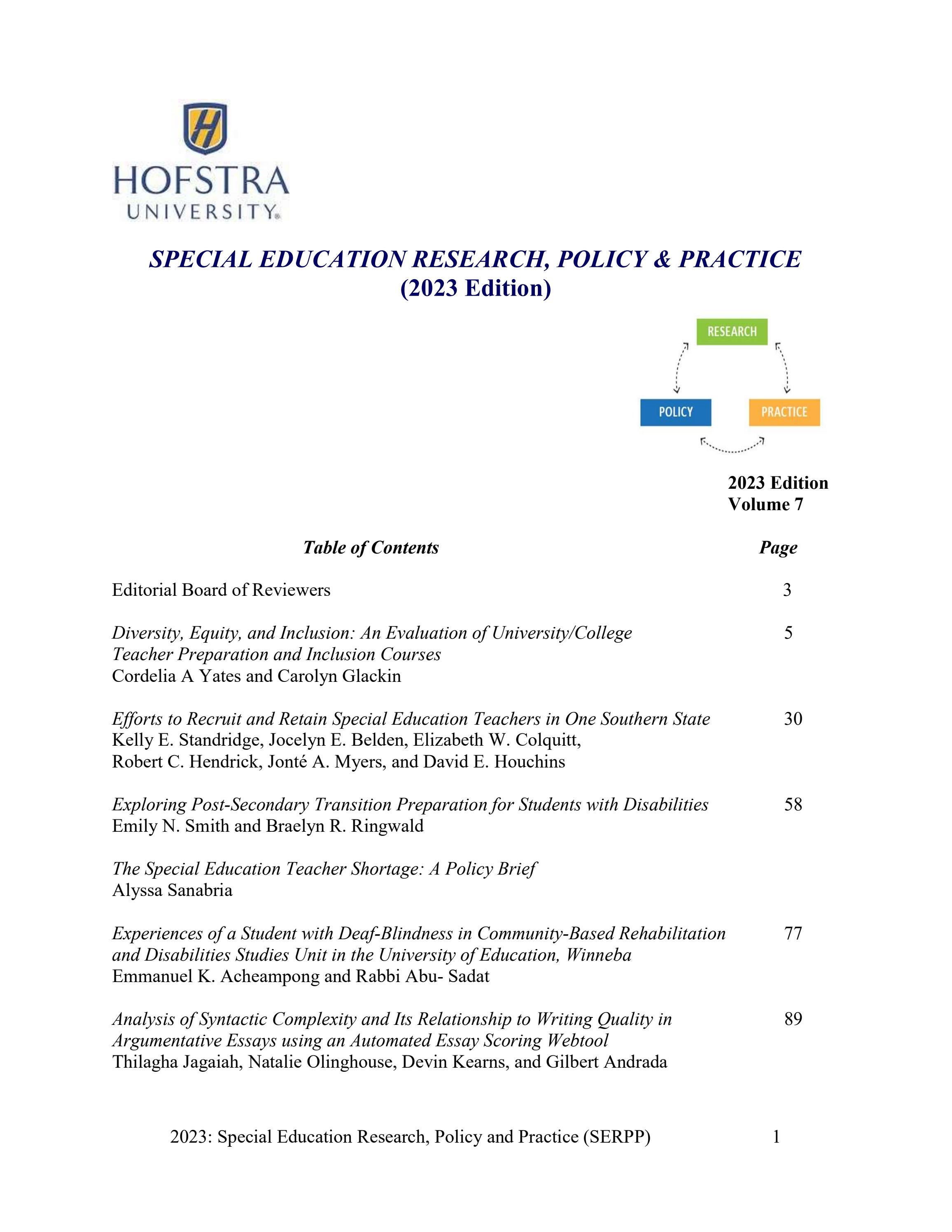 Special Education Research, Policy & Practice (2023 Edition) by Hofstra ...
