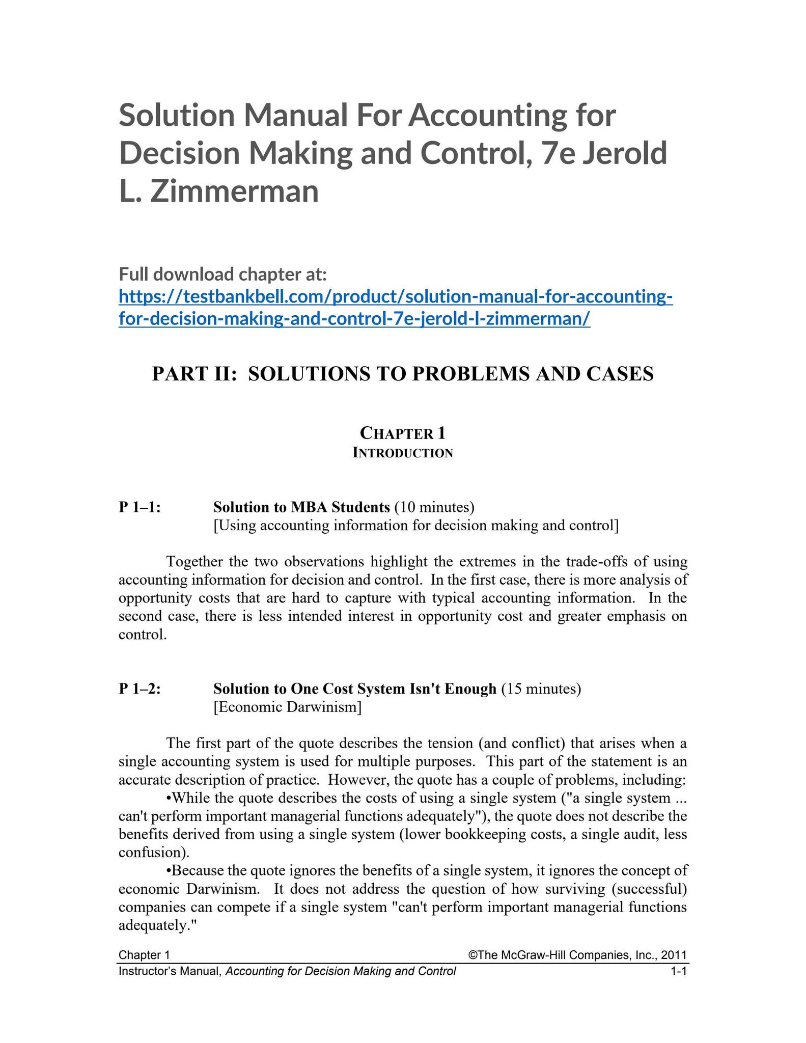Solution manual for accounting for decision making and control 7e jerold l zimmerman by ...
