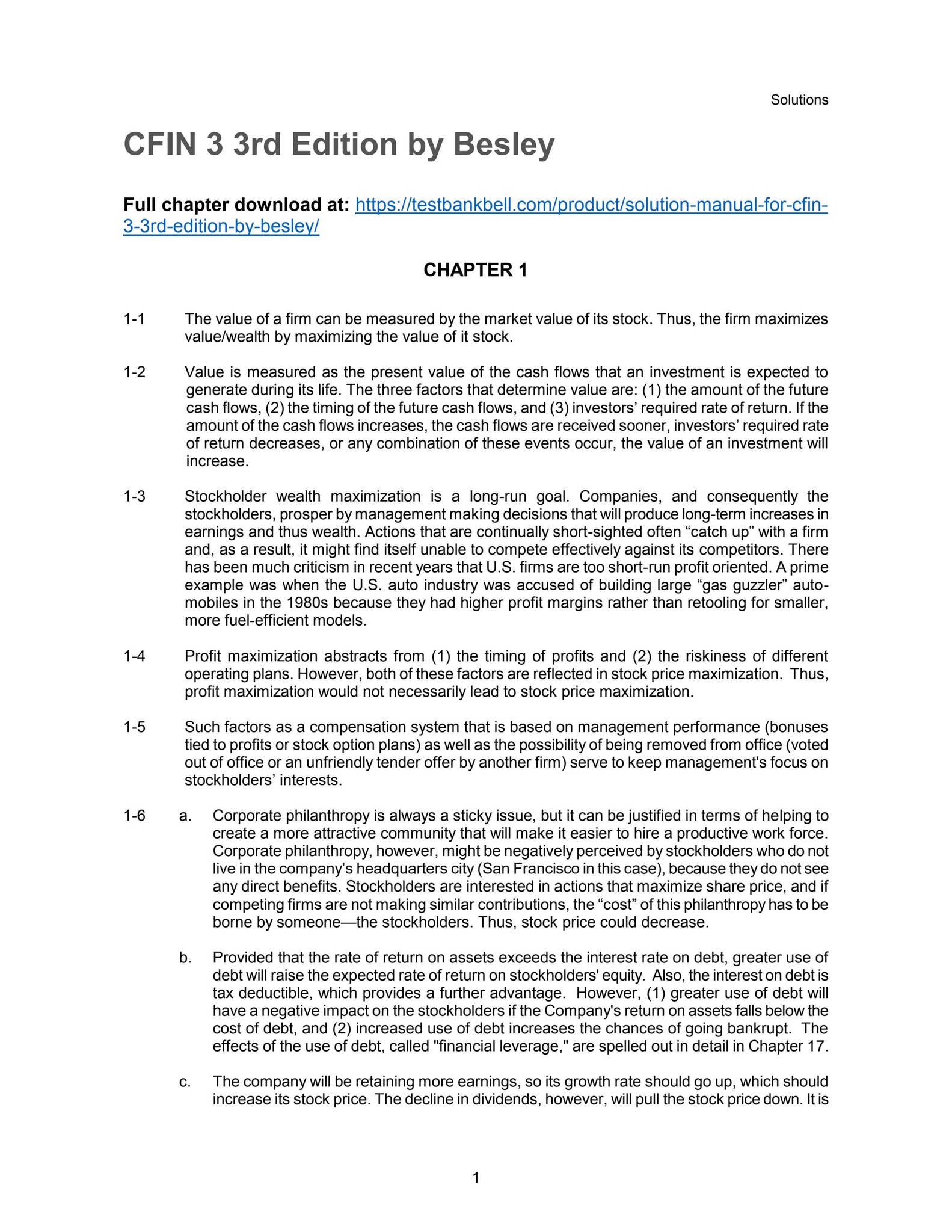 Solution manual for cfin 3 3rd edition by besley by fanny.justice117 ...