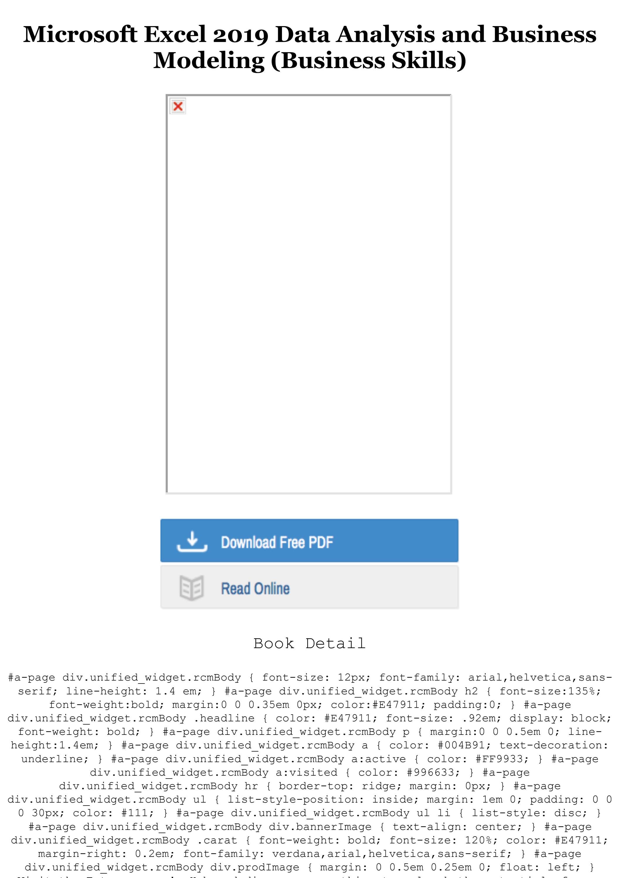  PDF Microsoft Excel 2019 Data Analysis And Business Modeling