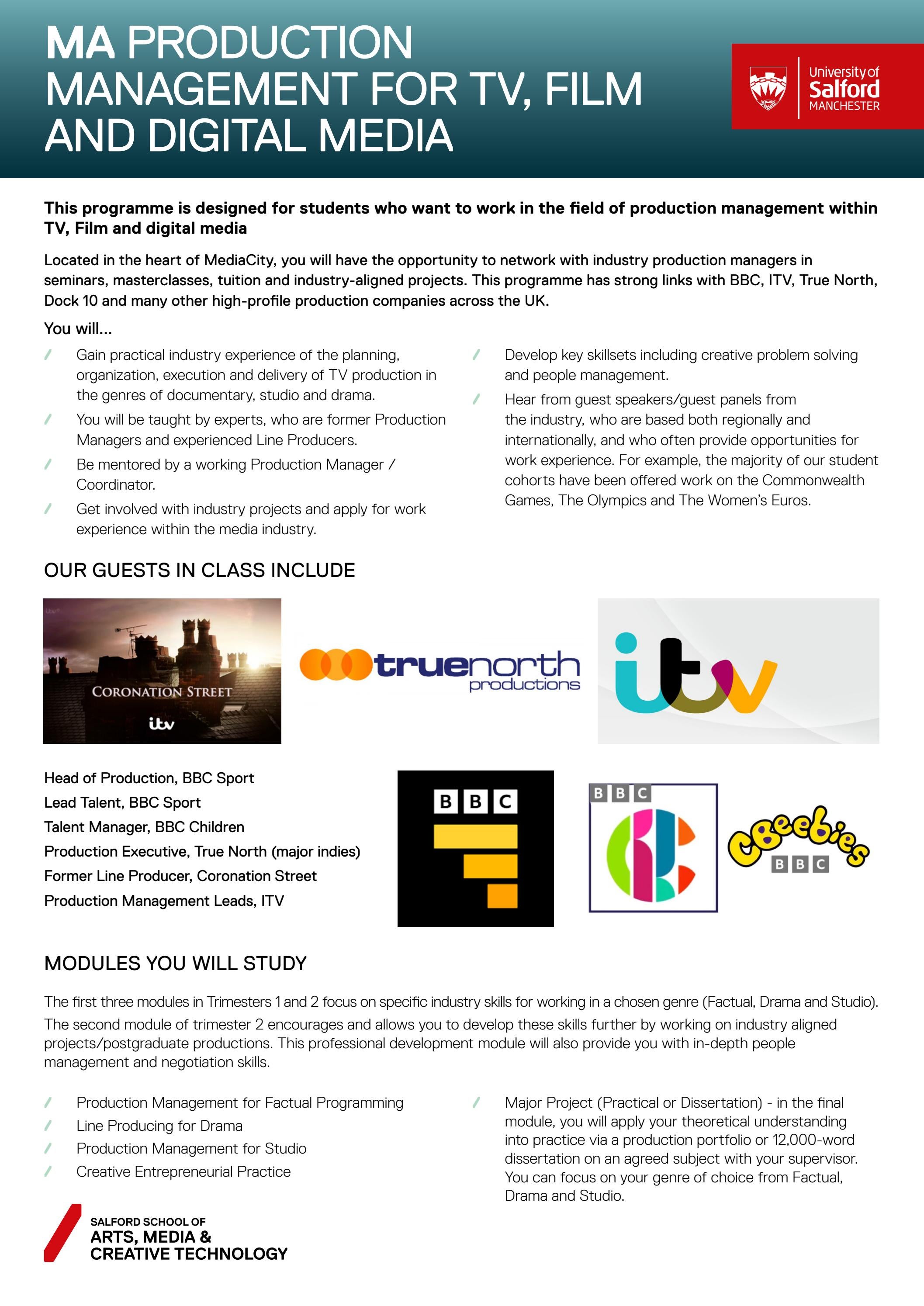 University of Salford: MA Production Management for TV, Film and ...