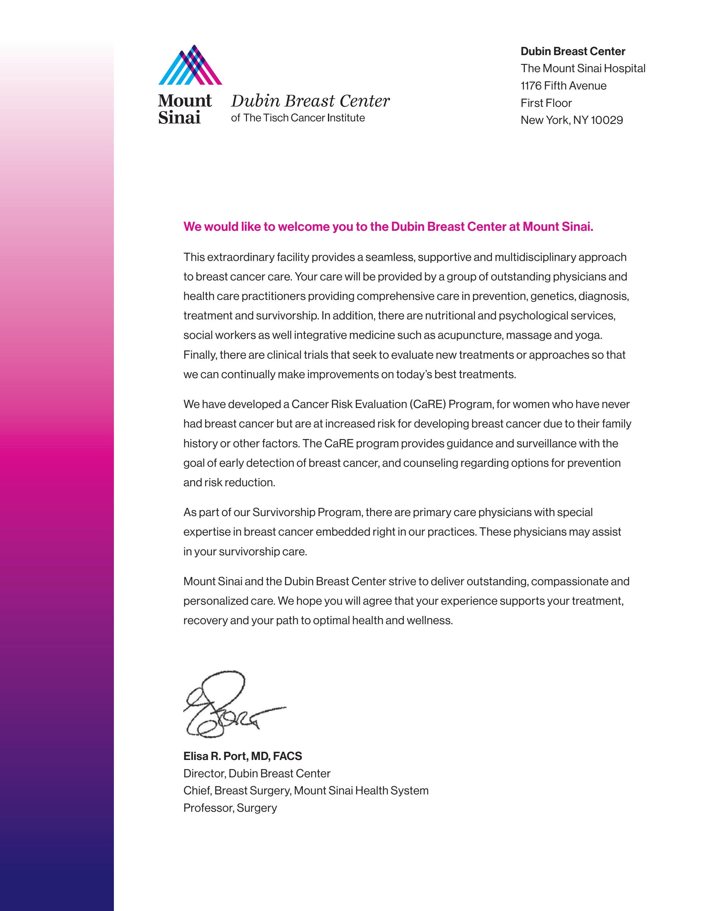 Dubin Breast Center Welcome Packet by Mount Sinai Health System - Issuu