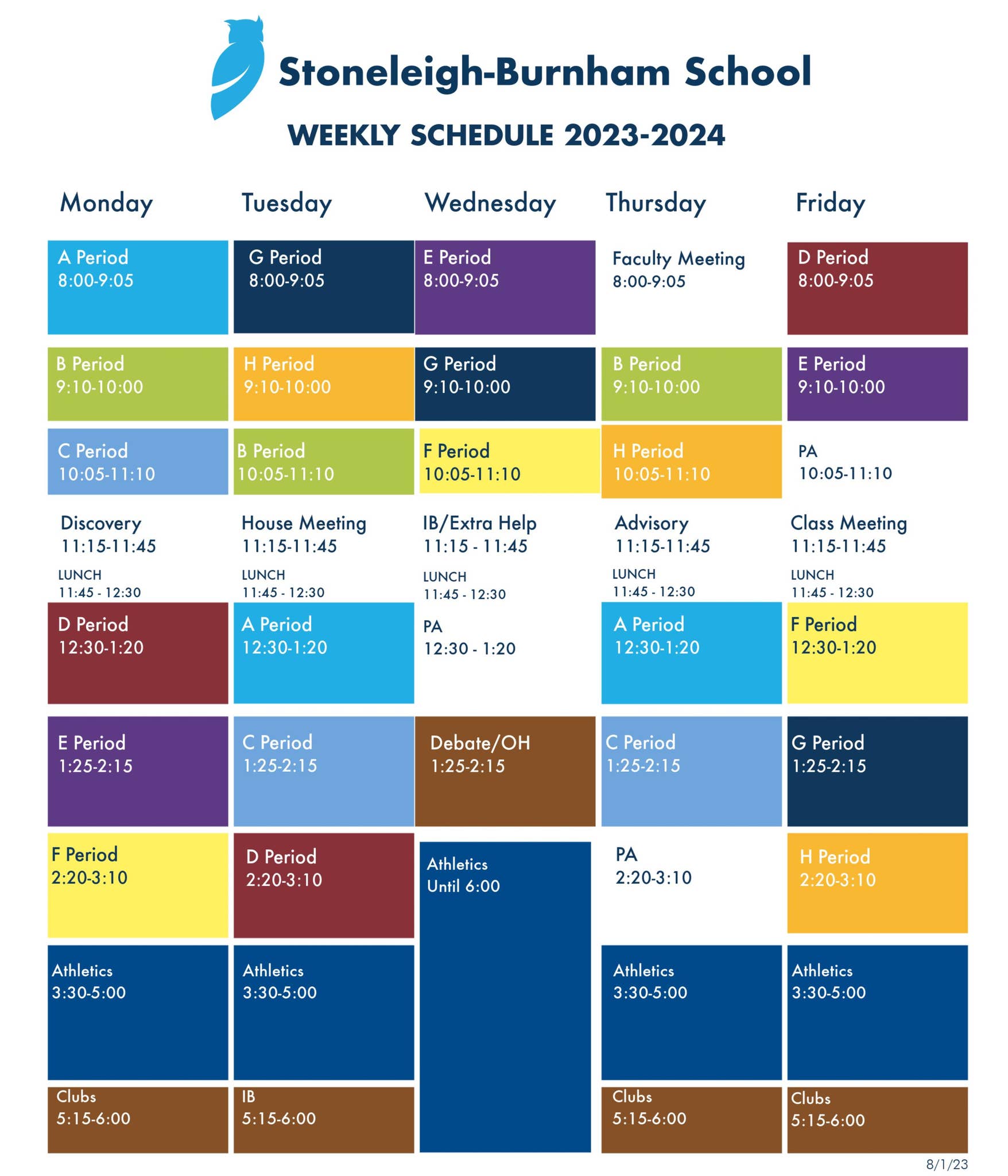 Weekly Schedule 2023-2024 | Stoneleigh-Burnham School by Stoneleigh ...