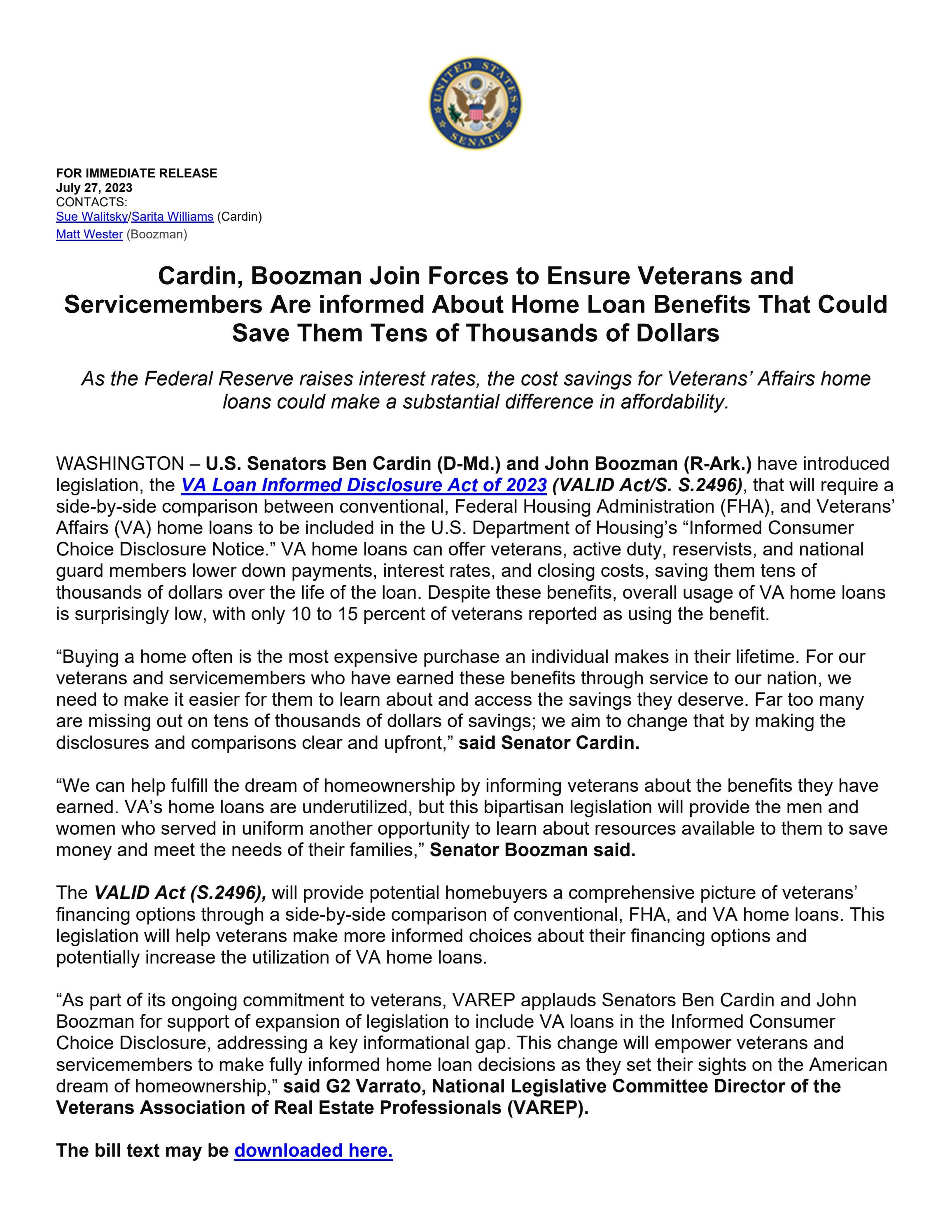 VALID Act 2023 Senate S2496 Press Release by Son Nguyen - Issuu