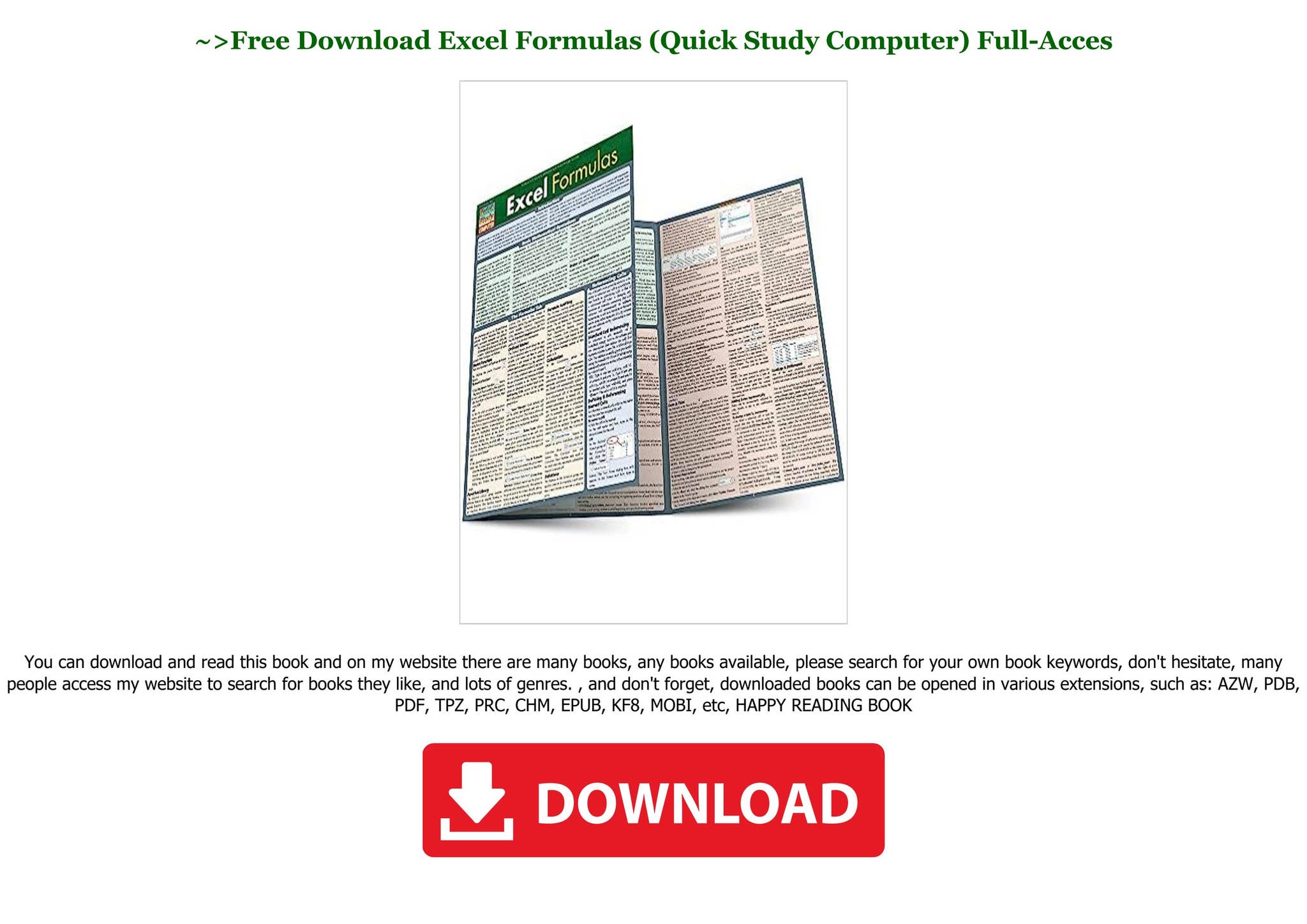 Download !PDF Excel Formulas (Quick Study Computer) Full-Online by ...