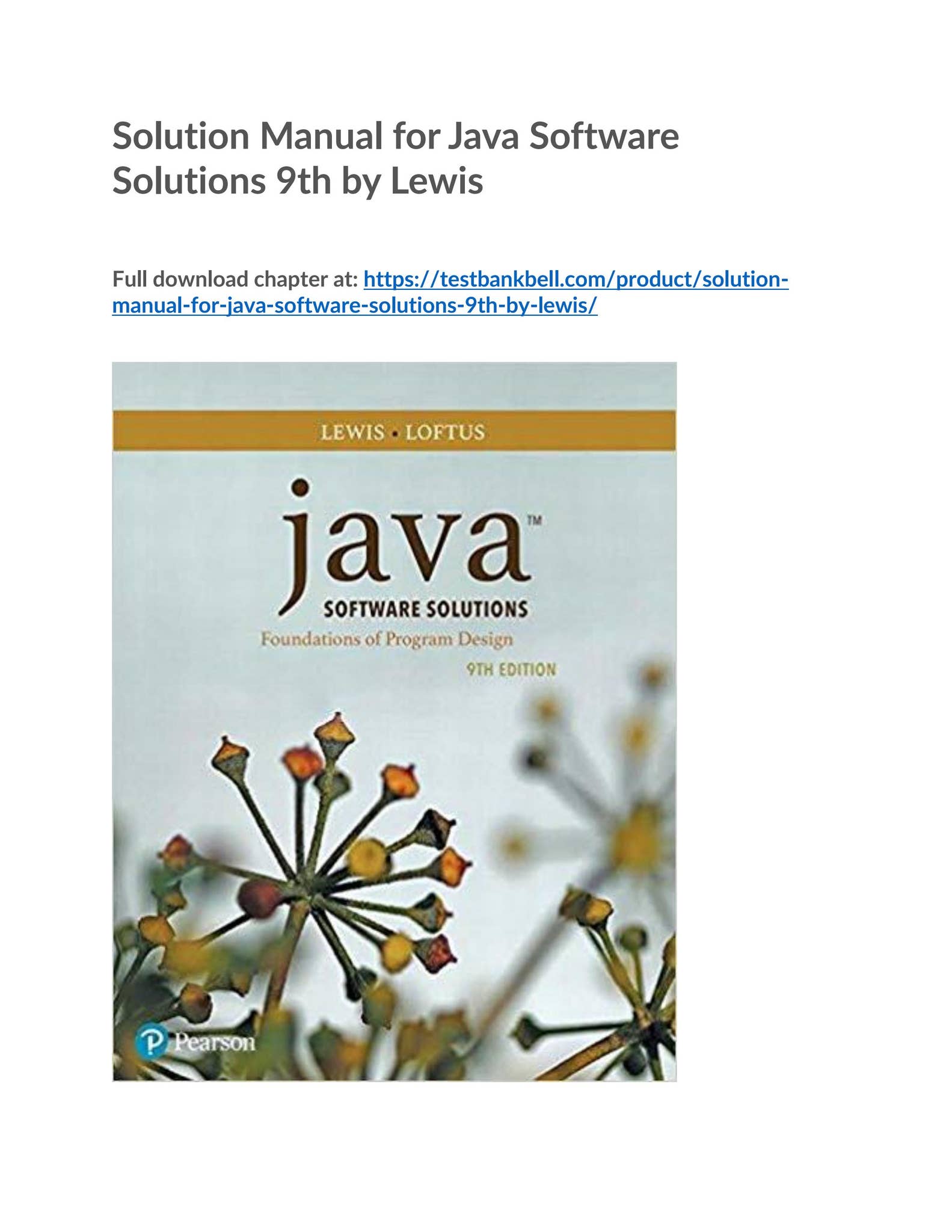 Solution manual for java software solutions 9th by lewis by jeffrey ...