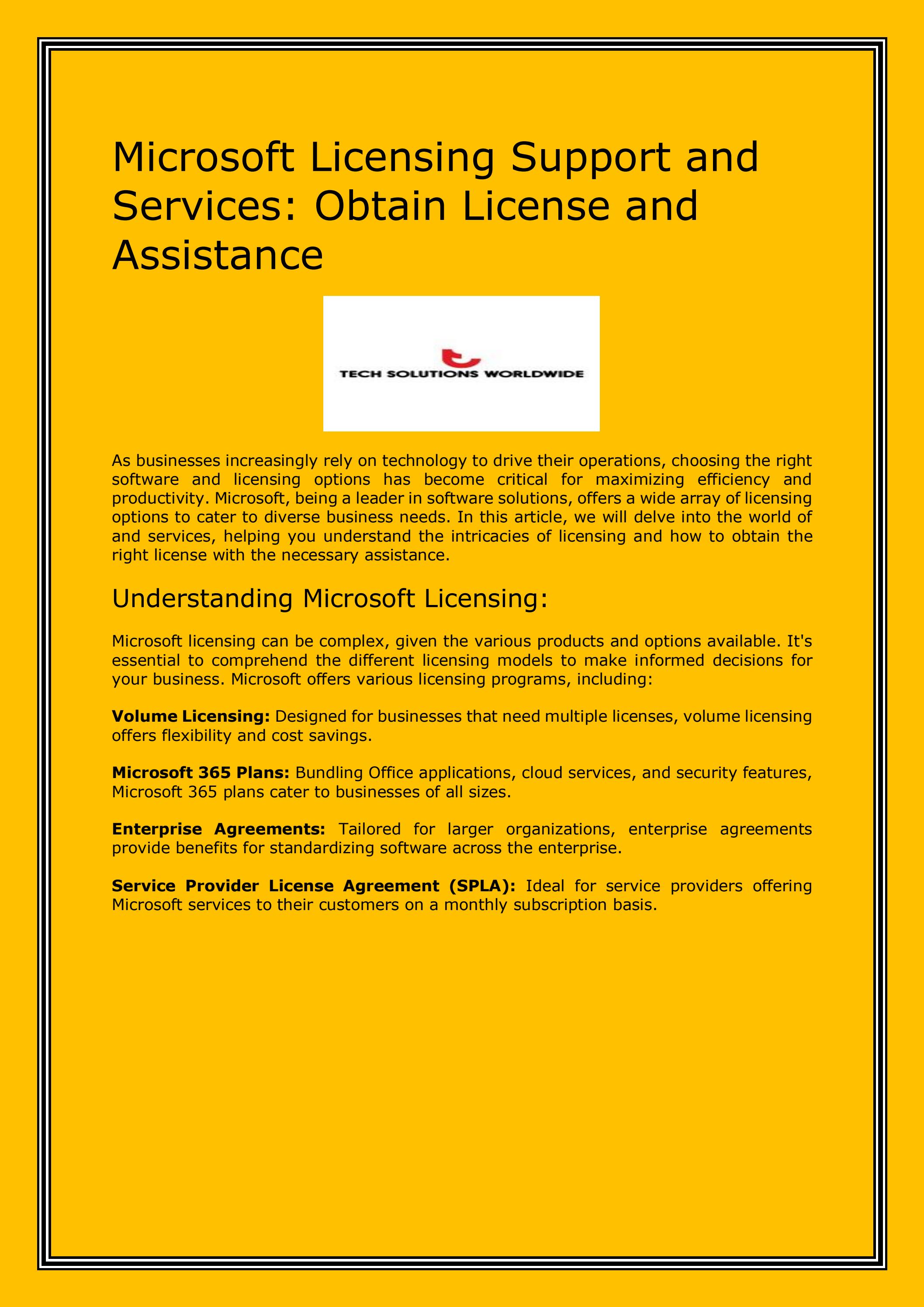 Microsoft Licensing Support by Technology Solutions Worldwide - Issuu