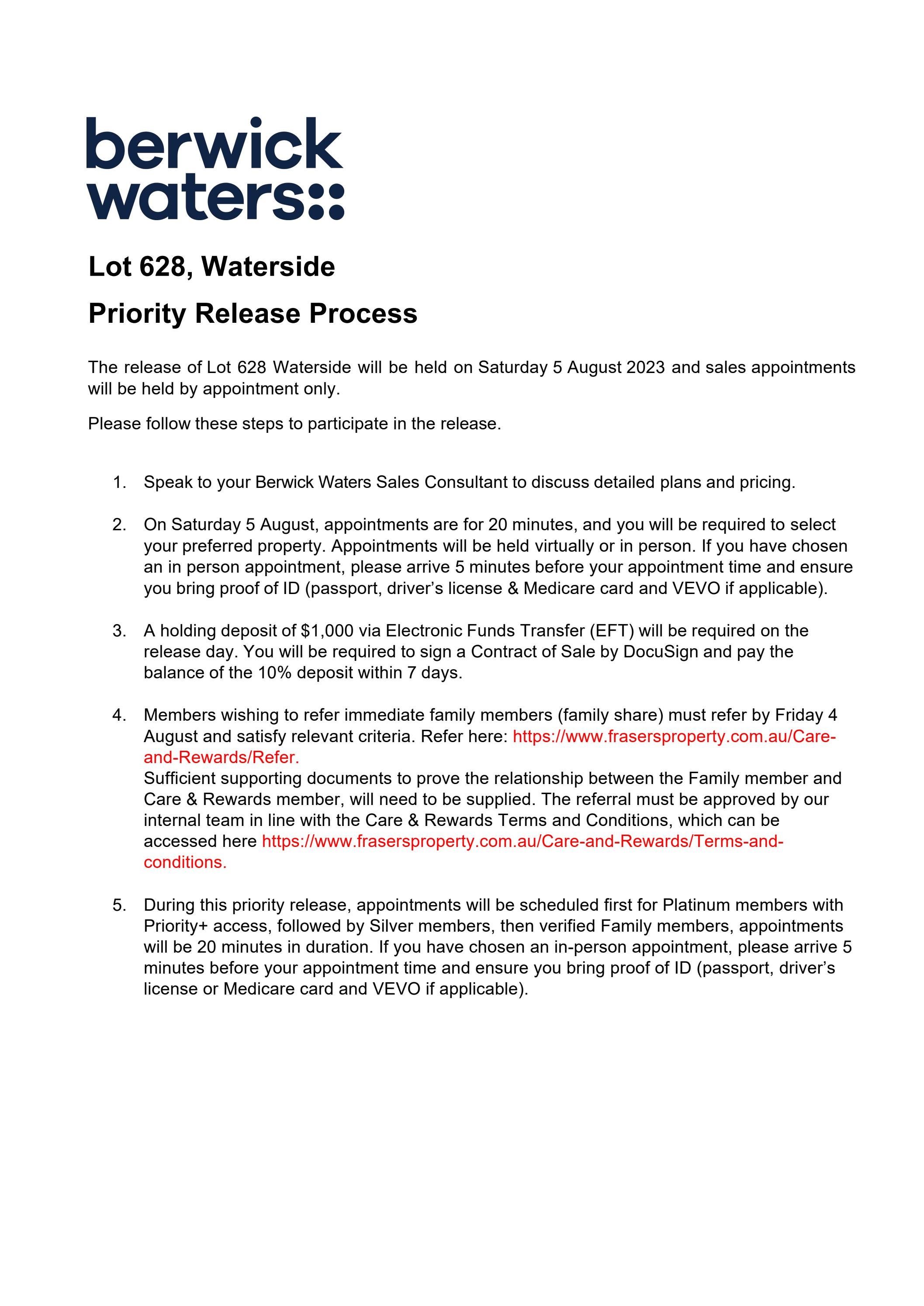 Berwick Waters | Lot 628, Waterside Release Process by Frasers Property ...