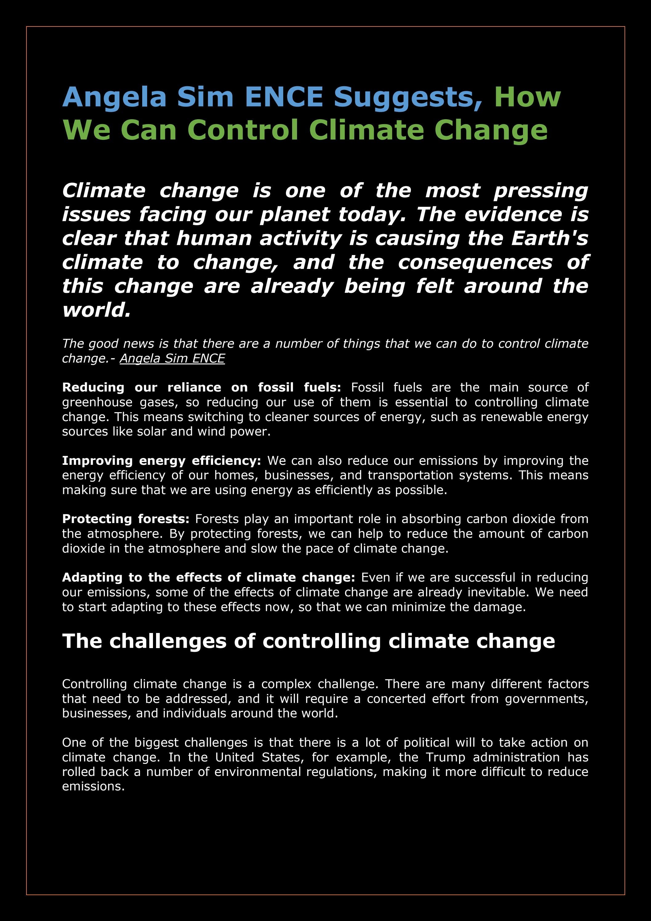 Angela Sim ENCE Suggests, How We Can Control Climate Change by ...