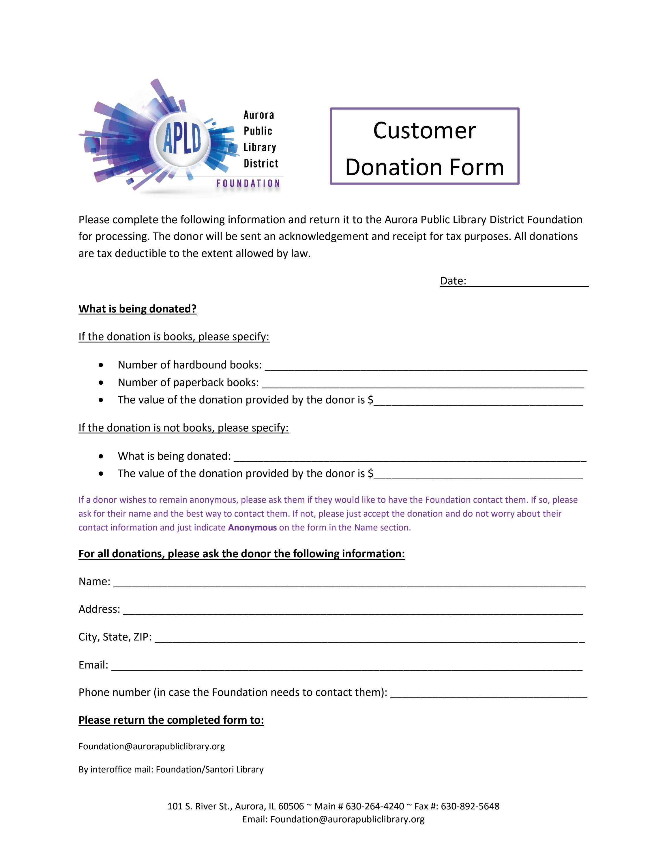 Customer Donation Form by Aurora Public Library District, IL - Issuu