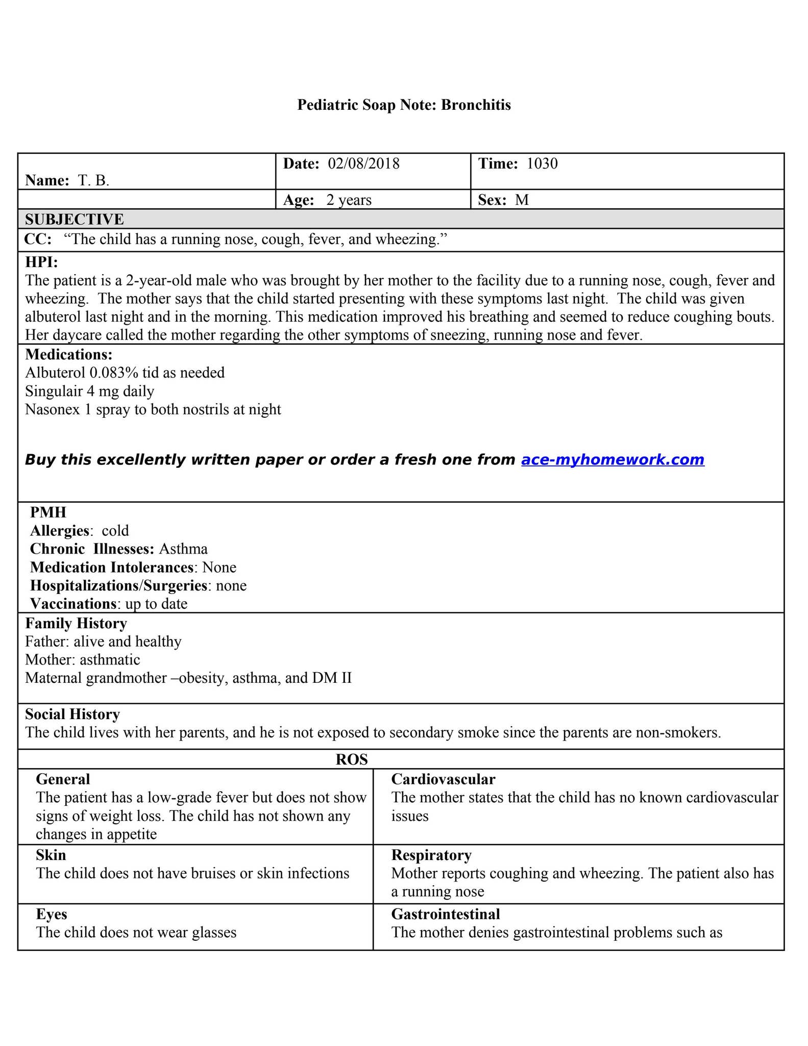 Pediatric Soap Note: Bronchitis by acemyhomework - Issuu