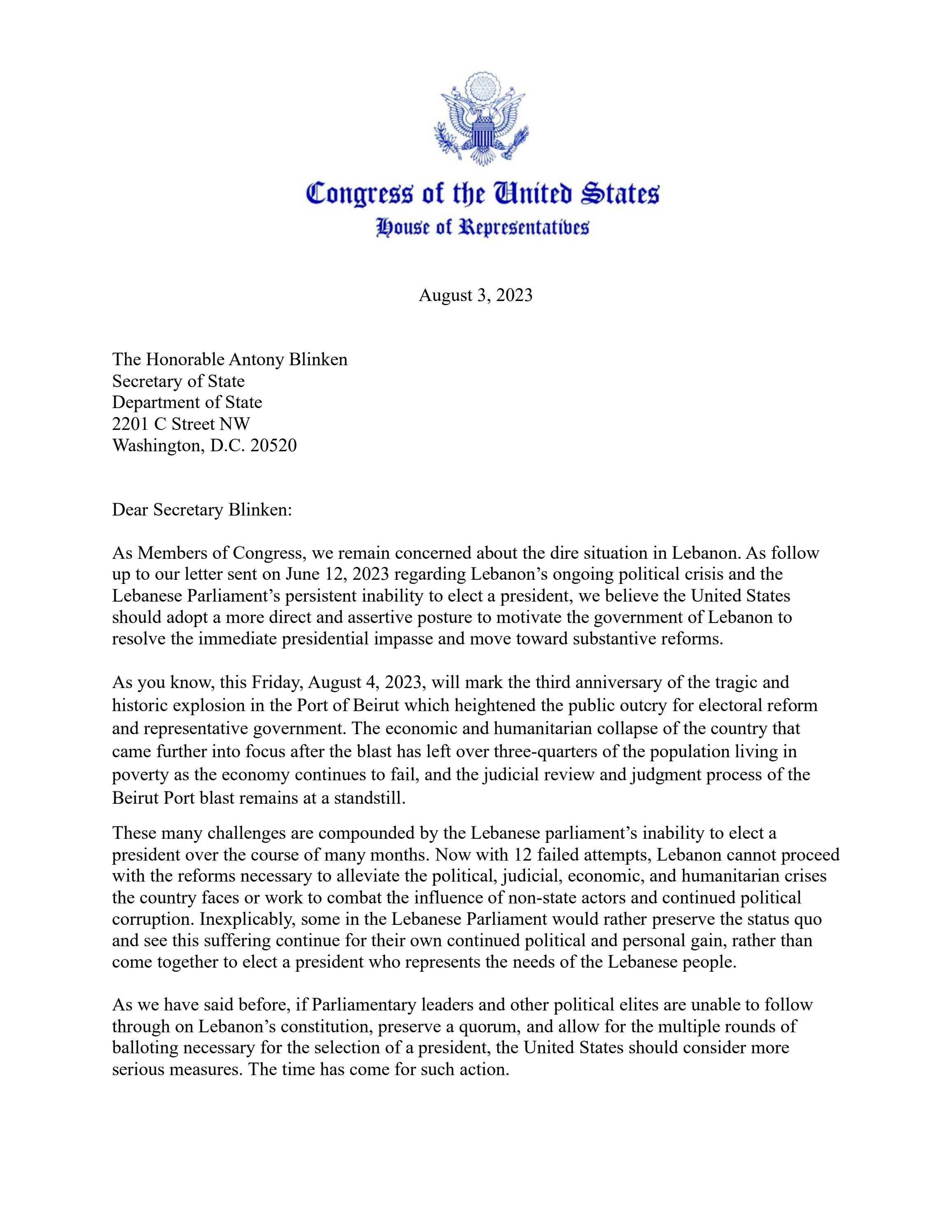 congress letter to blinken by Lebanese Forces - Issuu