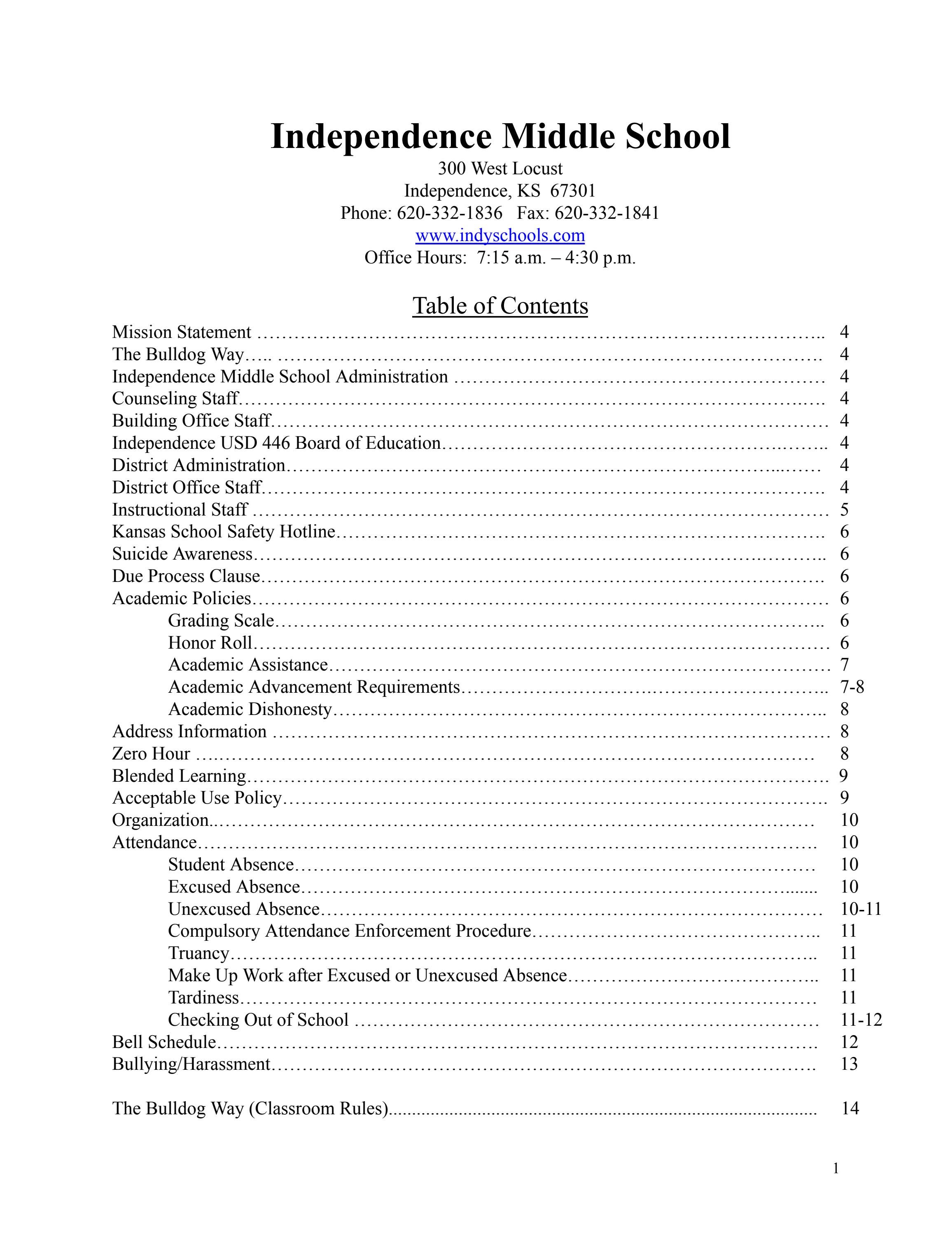 Independence Middle School 2023-2024 Handbook by ...