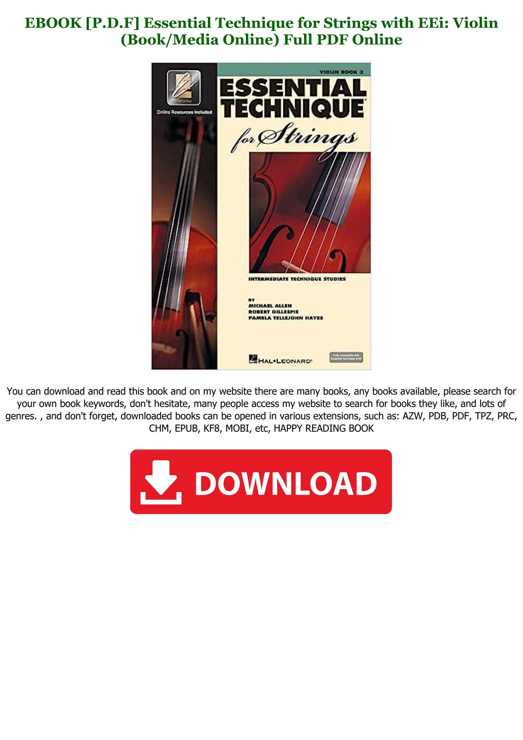 Read Online Essential Technique for Strings with EEi: Violin (Book ...