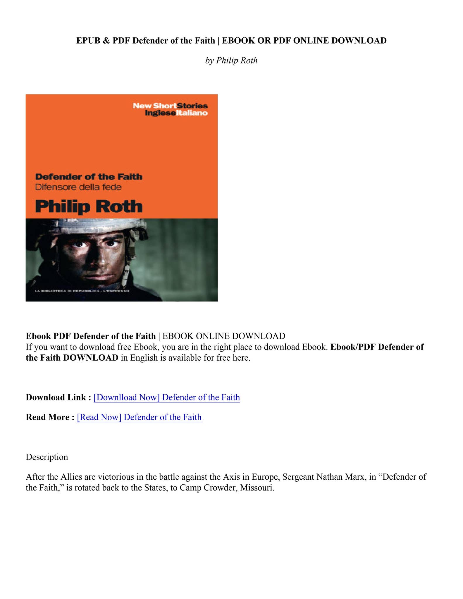 [PDF] Defender of the Faith - Philip Roth by LydiaBruns - Issuu