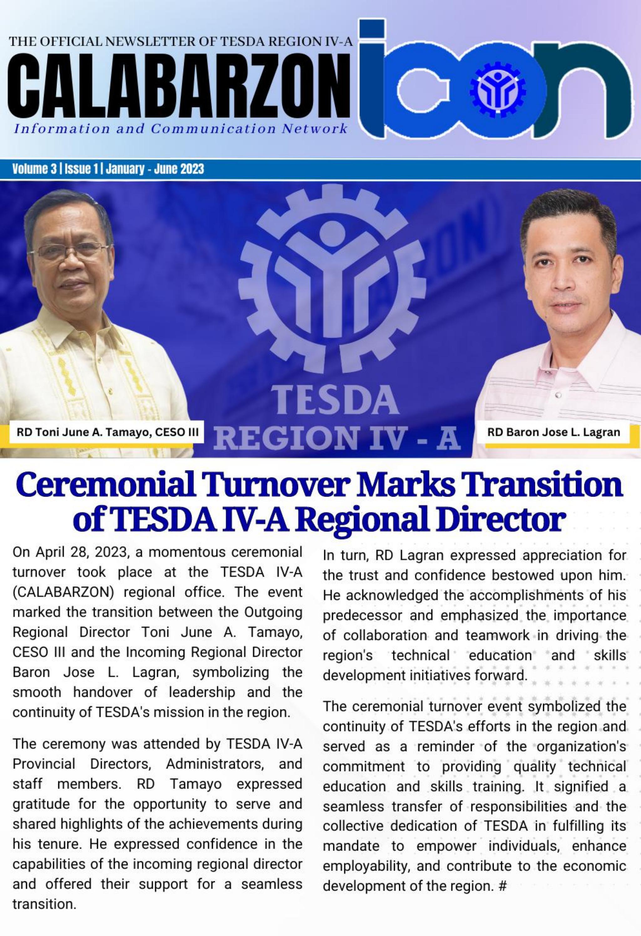 TESDA IV-A CALABARZON ICON VOLUME 3 ISSUE 1 JAN - JUN 2023 by Tesda ...