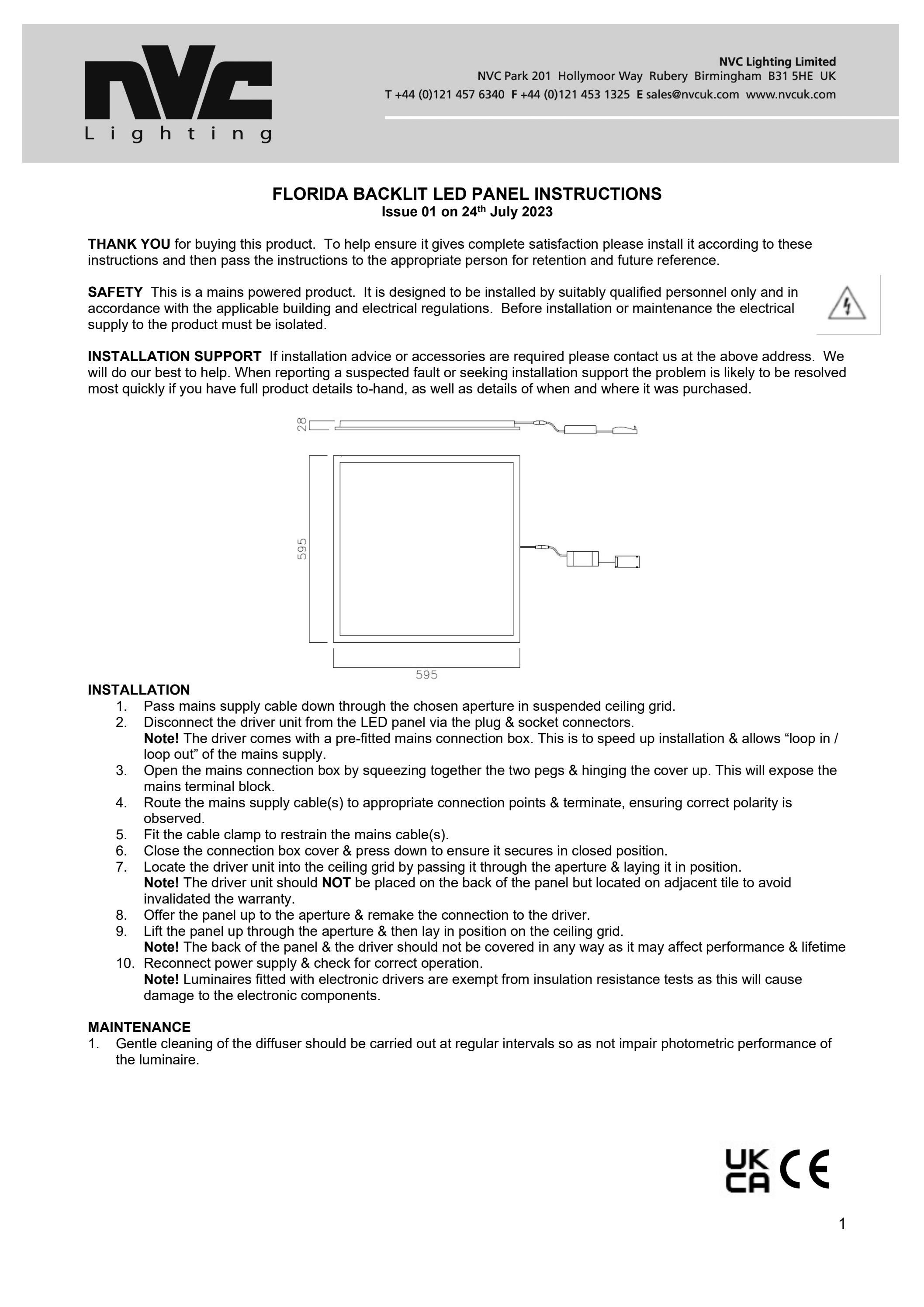 FLORIDA - Backlit LED Panel - Instructions by NVC Lighting UK - Issuu