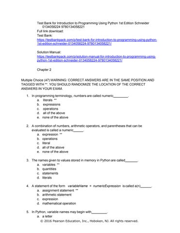 Test bank for introduction to programming using python 1st edition ...