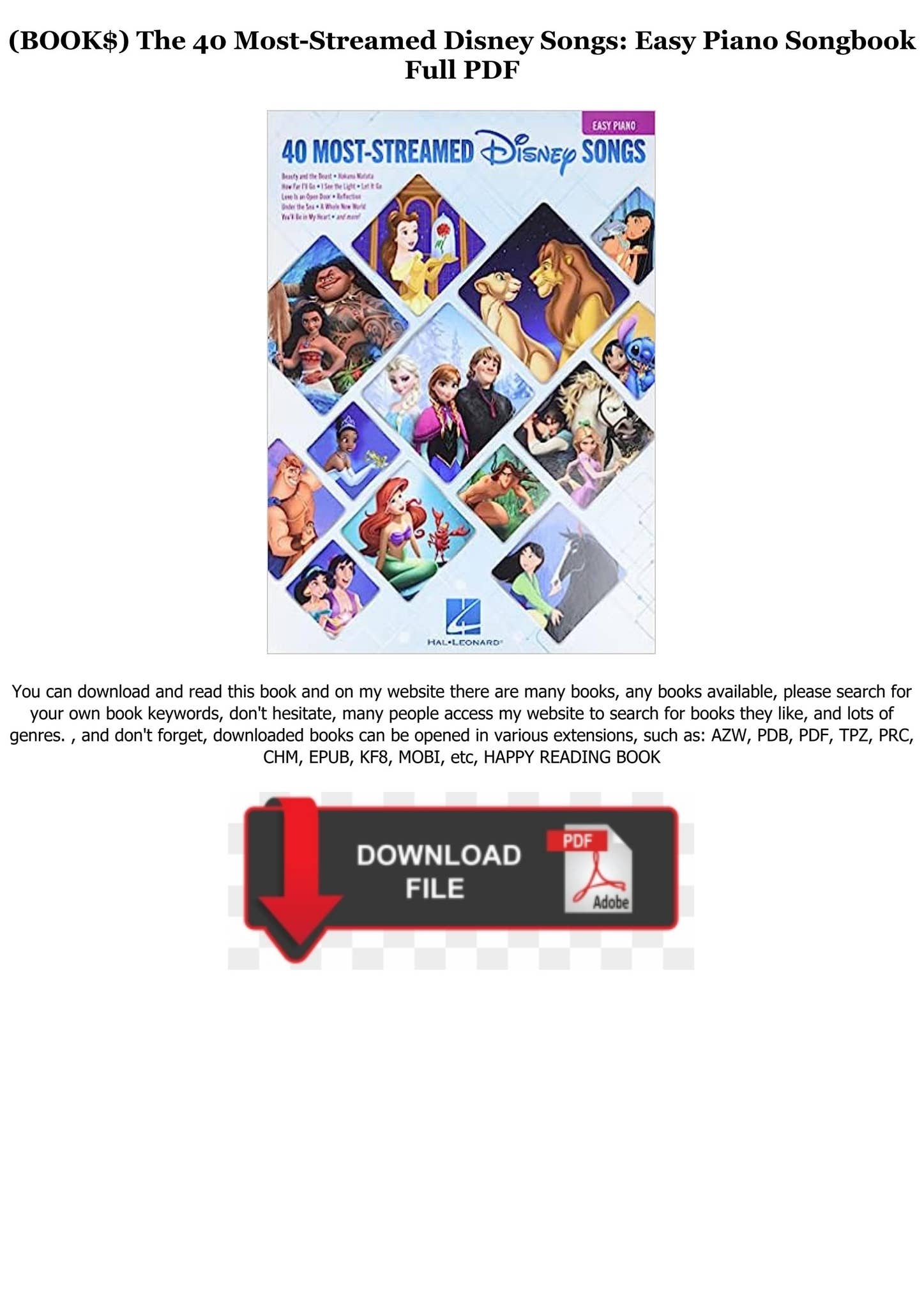 ~>PDF @*BOOK The 40 Most-Streamed Disney Songs: Easy Piano Songbook FOR ...