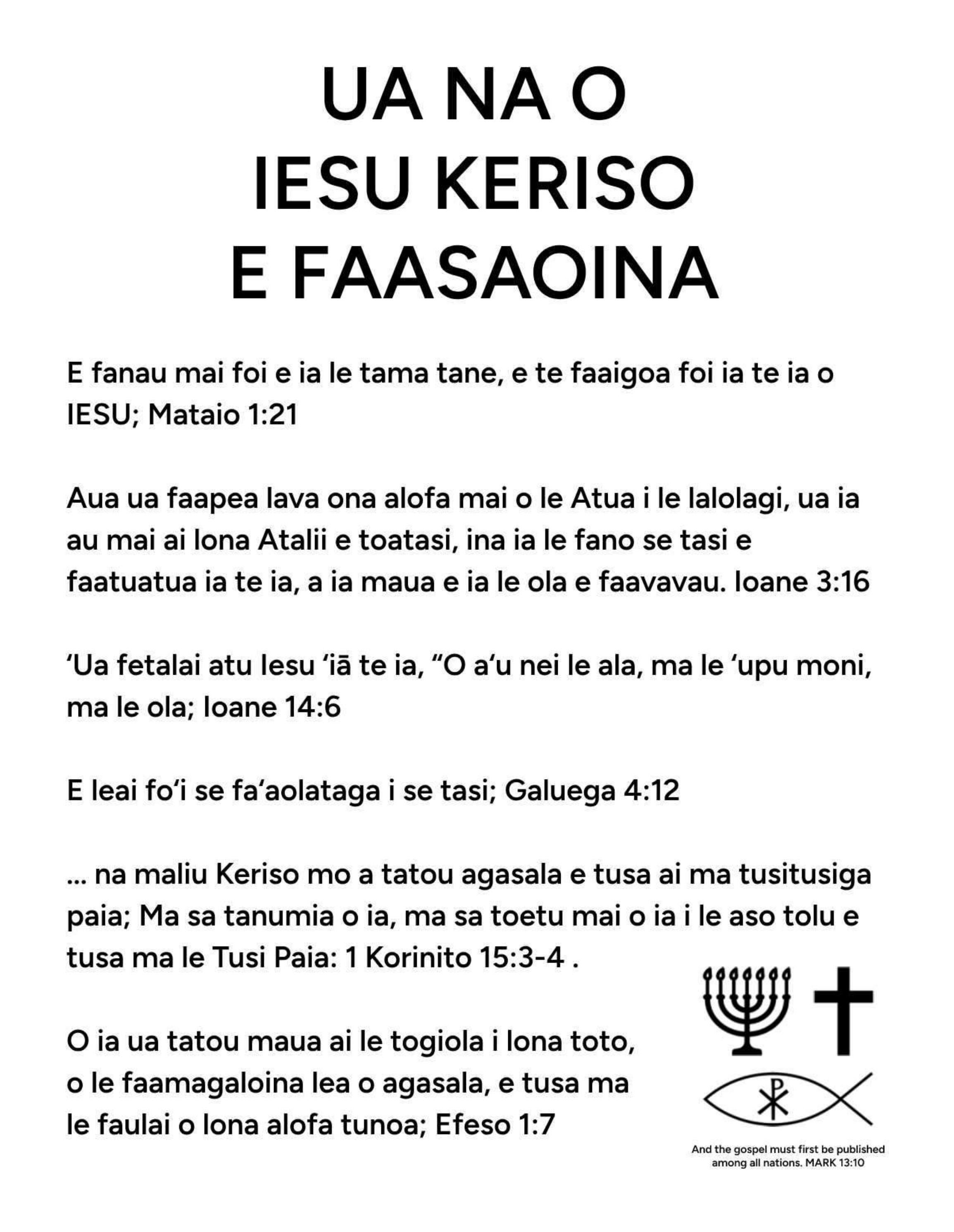 Samoan Gospel Tract - ONLY JESUS CHRIST SAVES by Filipino Tracts and ...