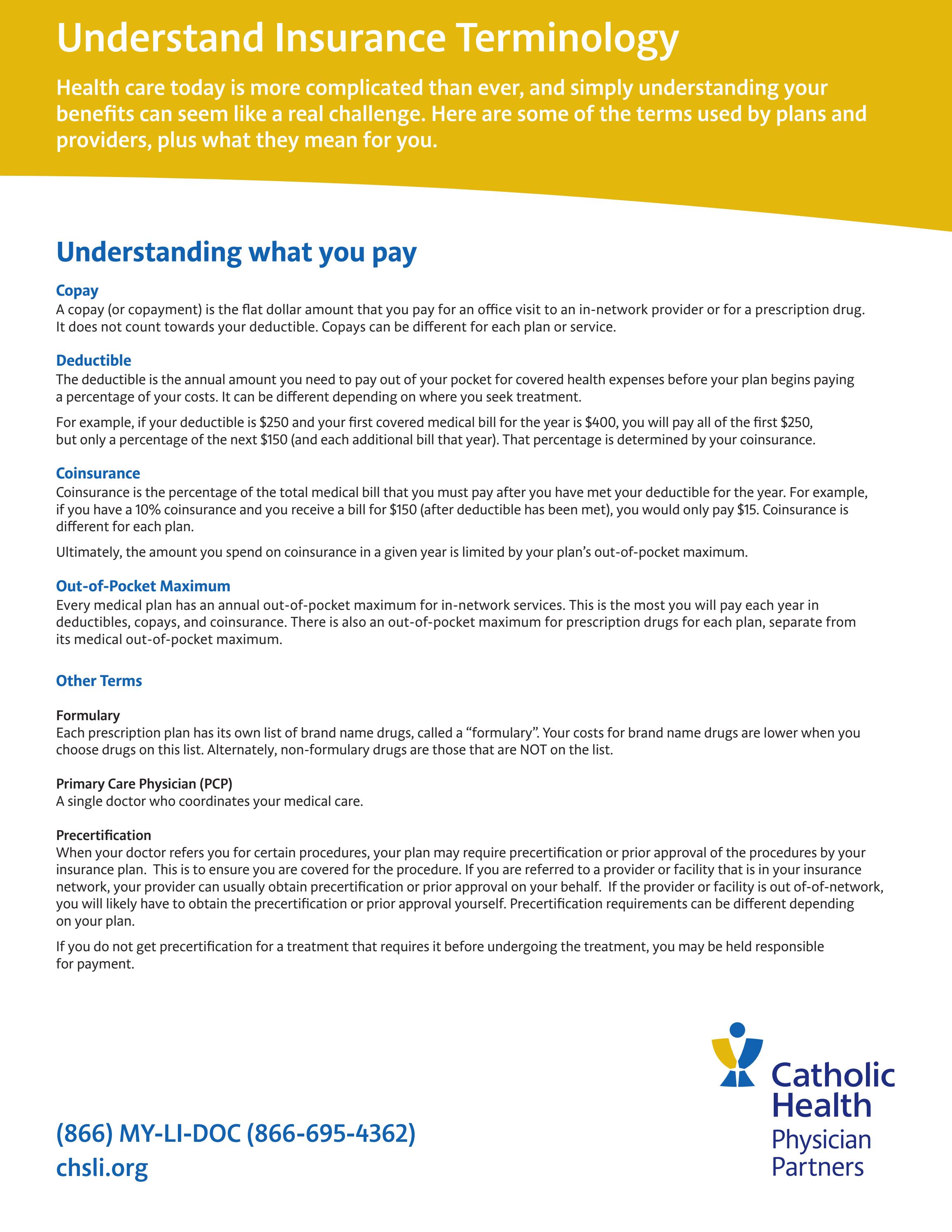 Understanding Insurance Terminology by catholichealthLI - Issuu